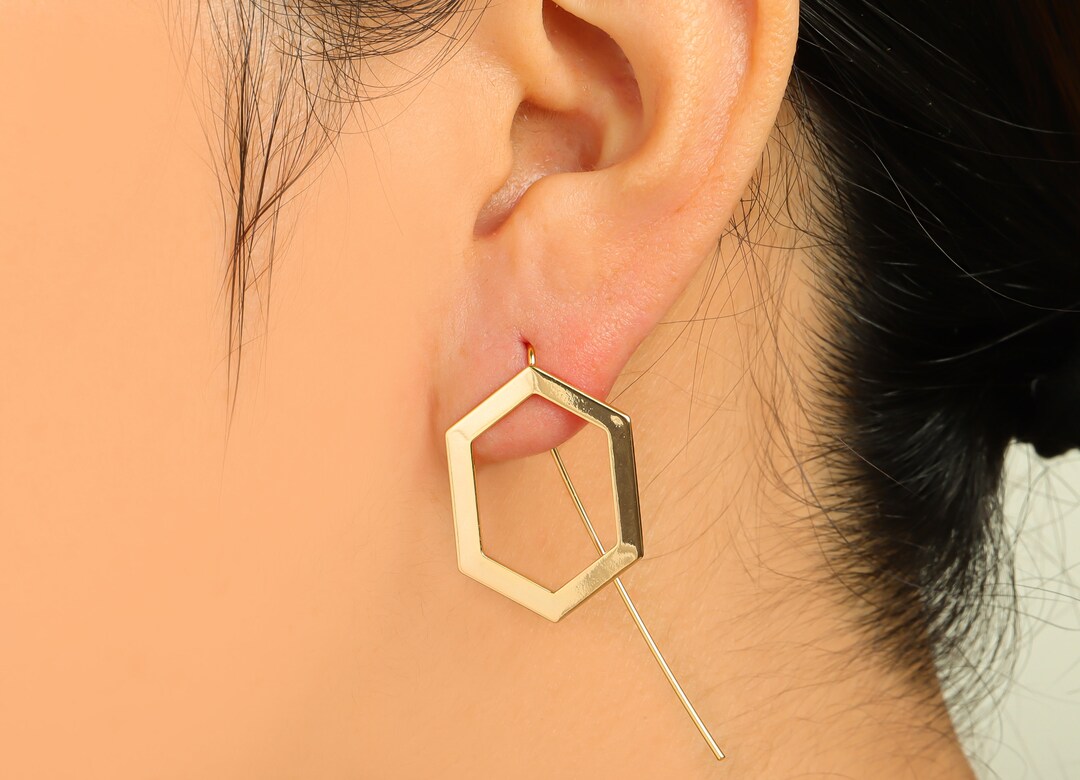 Brass Hexagon Earring Wire, Gold Minimalist Smooth Hexagon Earring Wire ...