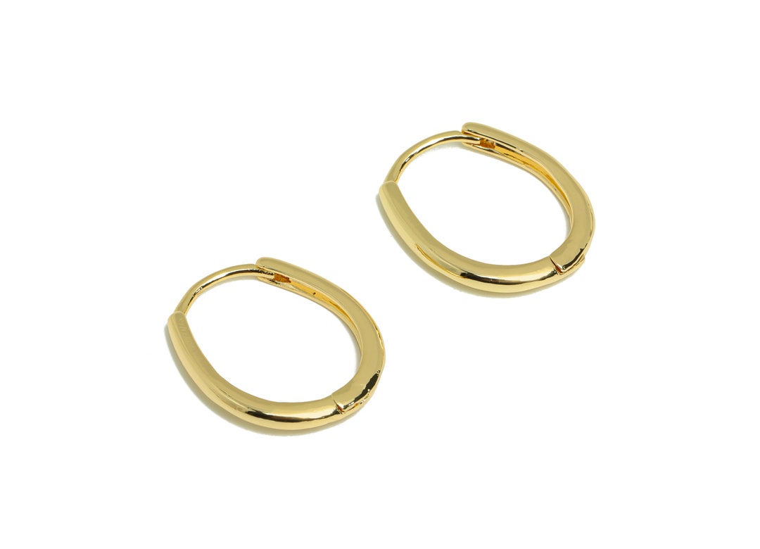 Oval Hoop Huggie Earring Brass U Ellipse Hoop Earring Clasps - Etsy