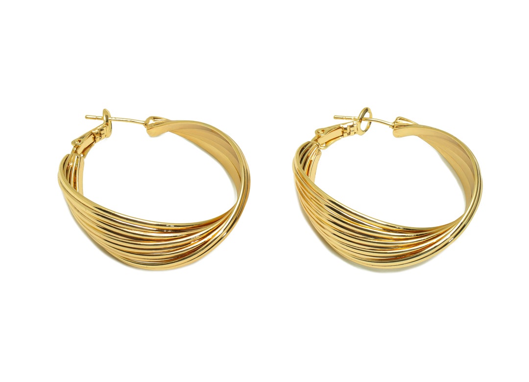 Twisted Wires Earring Hoop, Brass Chunky Earring Hoop, Gold Wide Ring ...