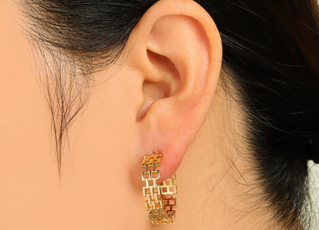 Round C Hoop Earring Studs, Brass Thick Open Fence Earring Posts, Gold ...