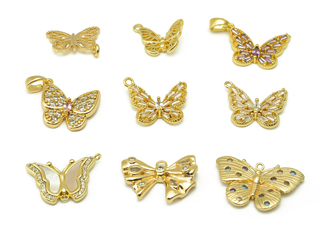 Gold Butterfly Charms , Brass Shell Butterfly Earring Charm , Cubic ...