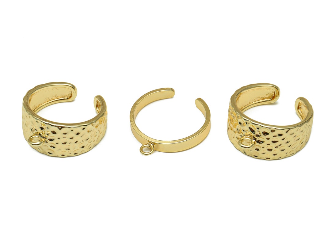 Gold Open Round Ring, Brass C Thick Open Hoop Ring With Loop, Hammered ...