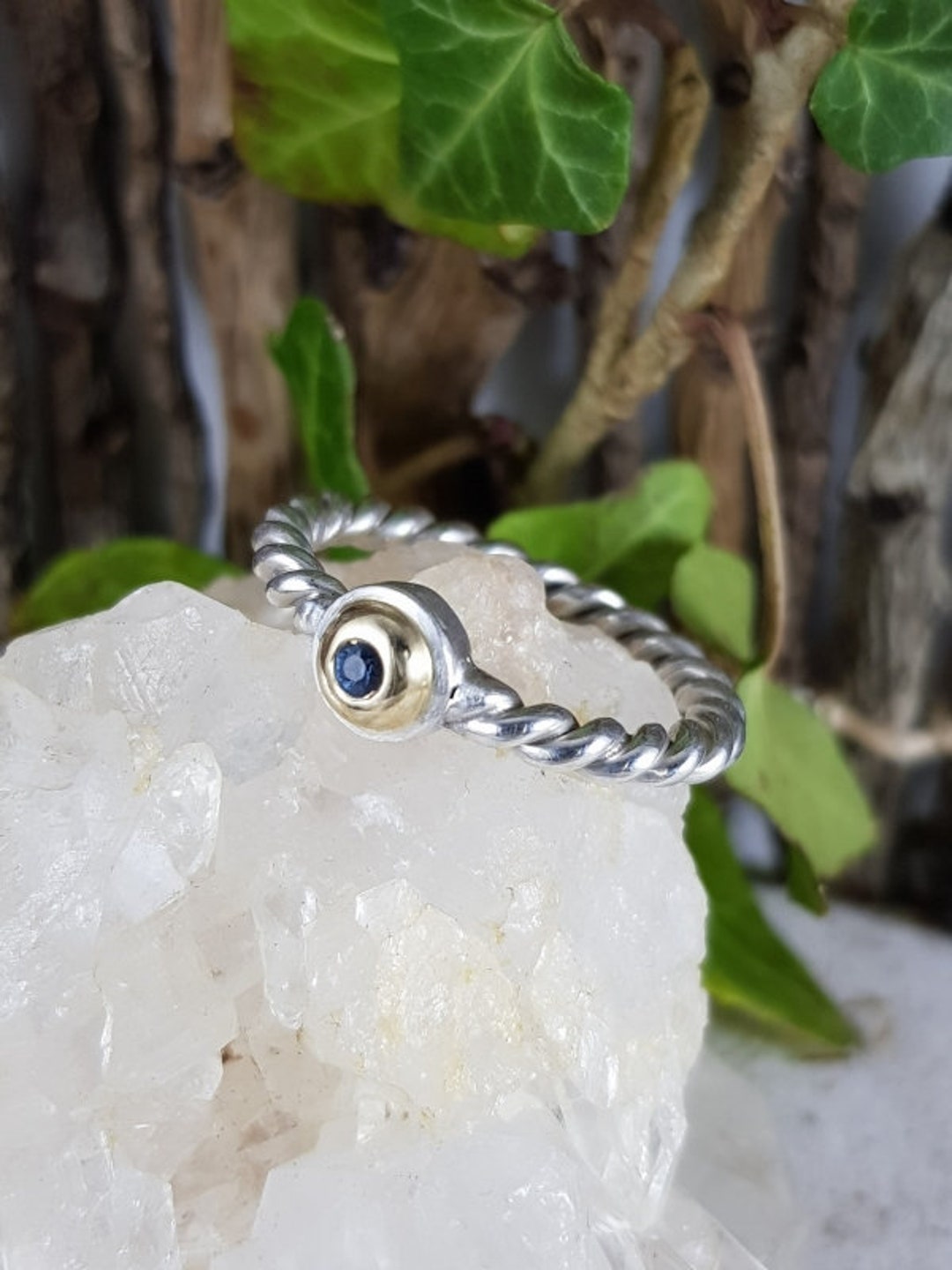 Cord Ring 925 Silver 585 Solid Gold With Sapphire - Etsy