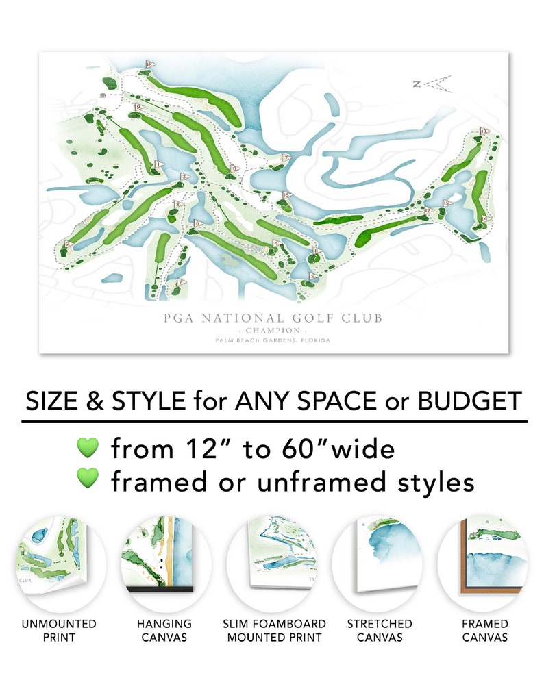 PGA NATIONAL Golf Course Map Print or Canvas, Florida Golfer Gift ...