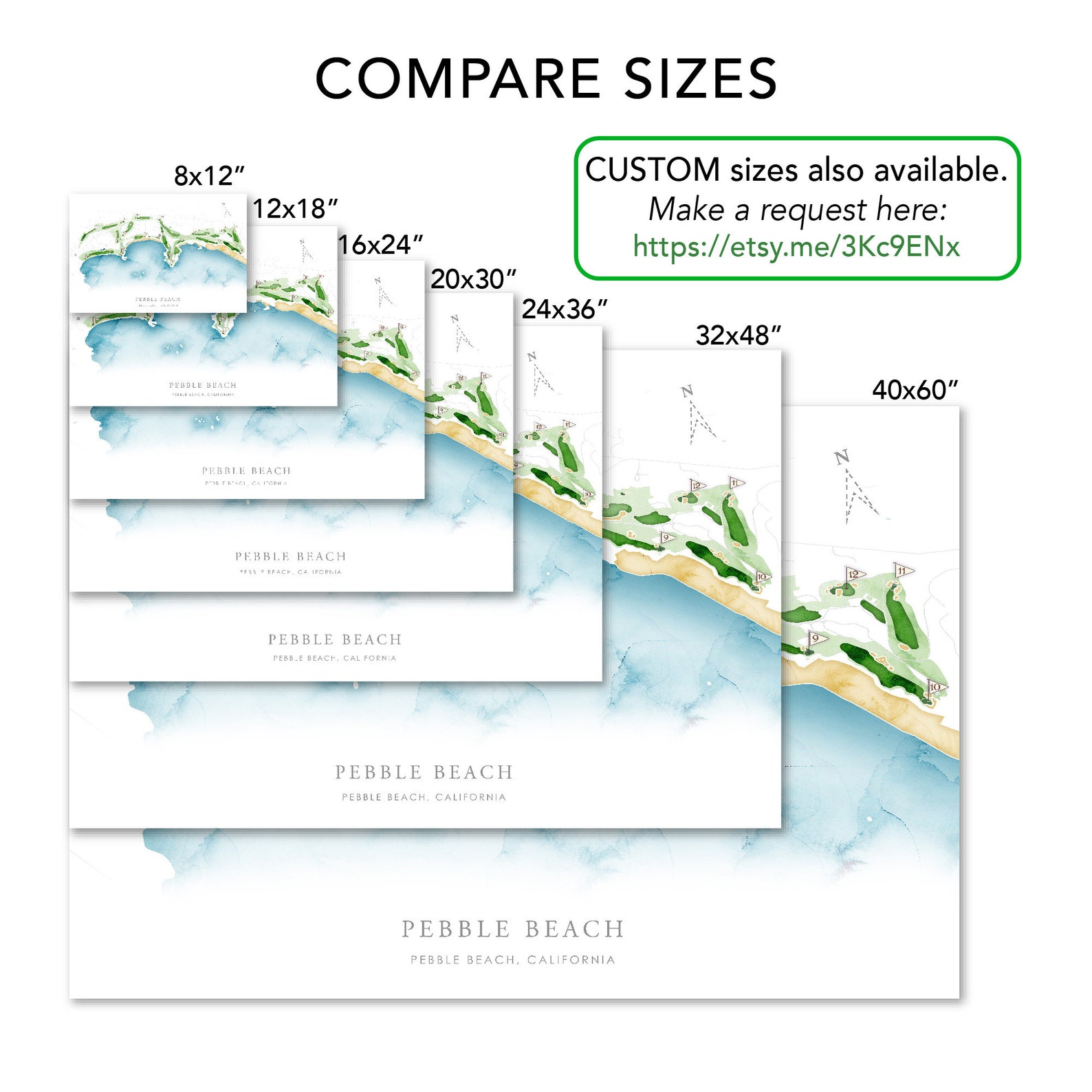 Pebble Beach Golf Course Map, Watercolor Style Golf Layout of Course ...