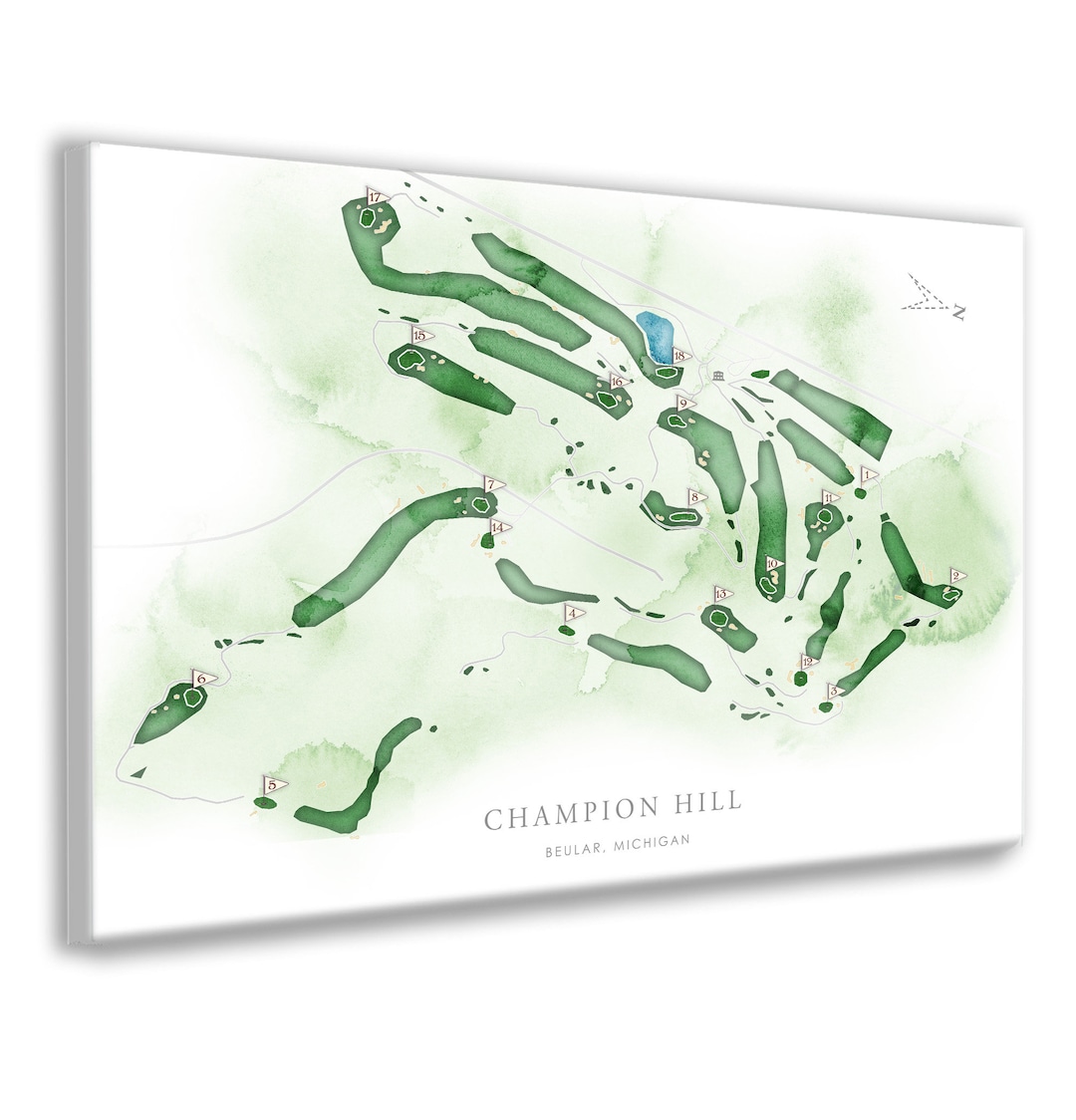 Champion Hill Golf Course Map, Print or Canvas of Beular MI Golf Course ...