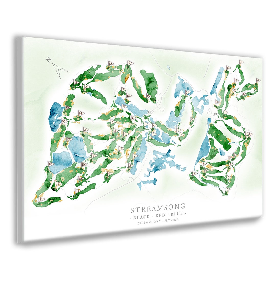 Streamsong Golf Course Map, Black, Blue & Red Course in One Print ...