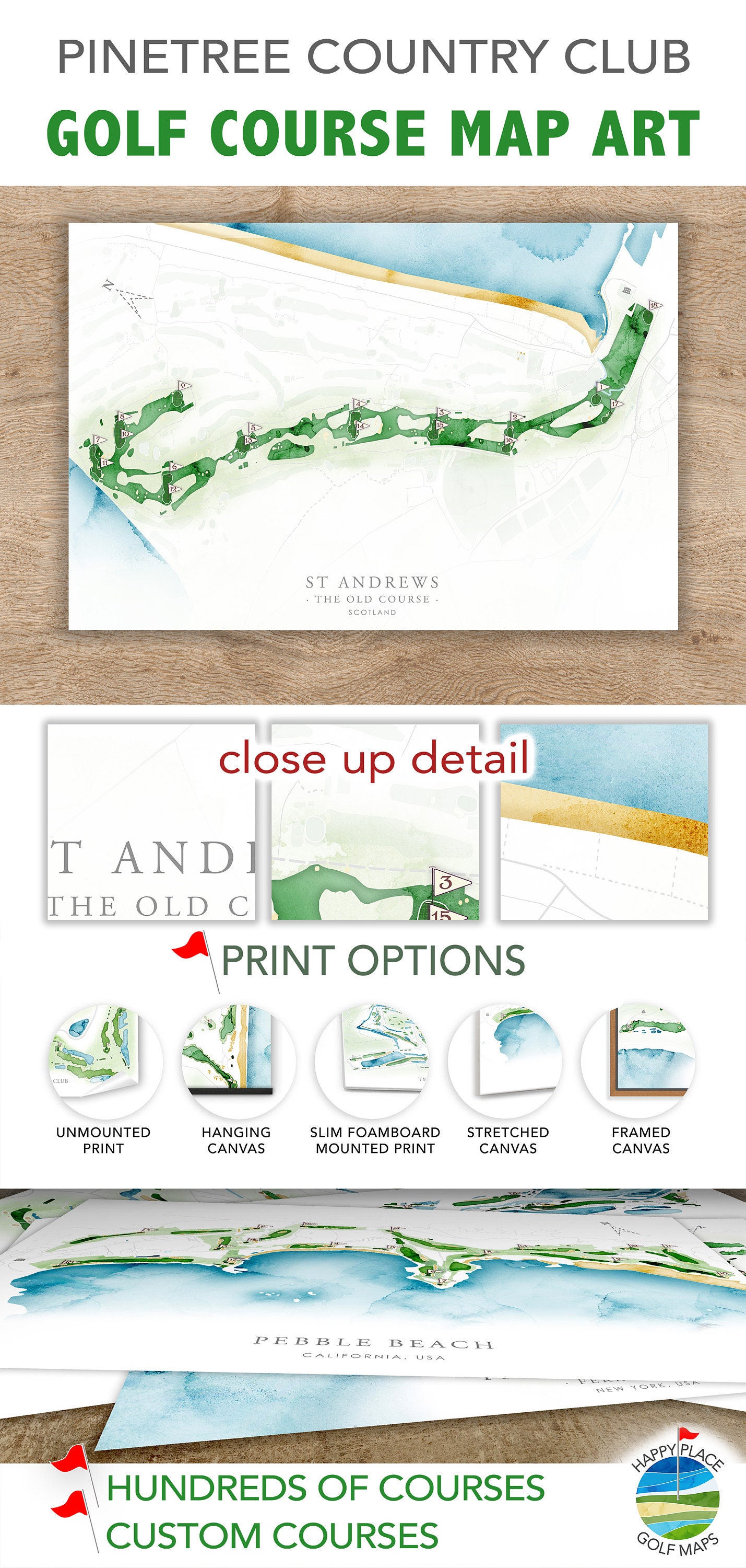 St Andrews Golf Course Map, Scotland Golf Club Layout Print or Canvas ...