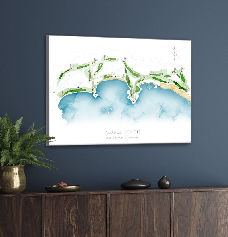 Pebble Beach Golf Course Map, Watercolor Style Golf Layout of Course ...