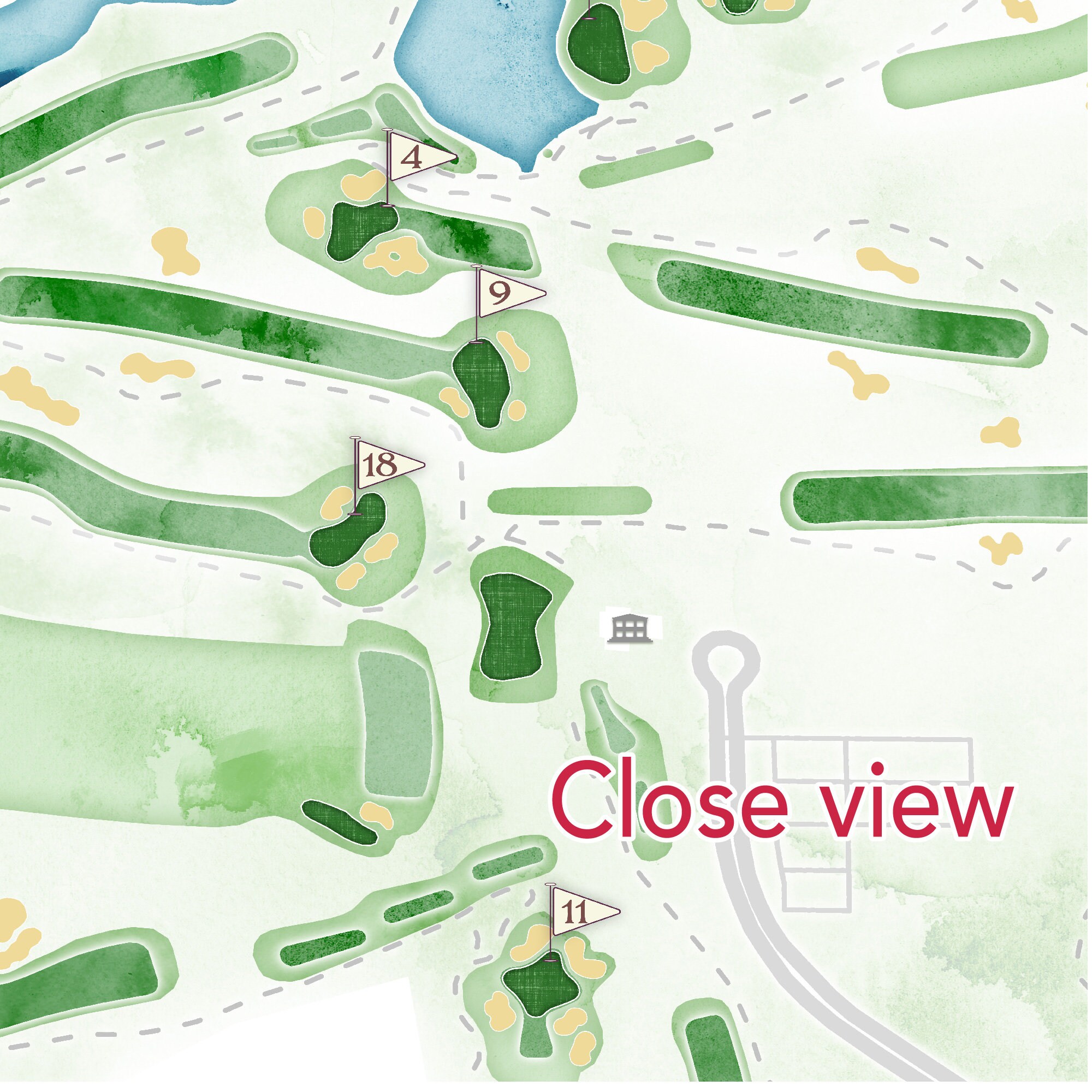 The Rail Golf Course Map, Illinois Golfer, Watercolor Print of Map of ...