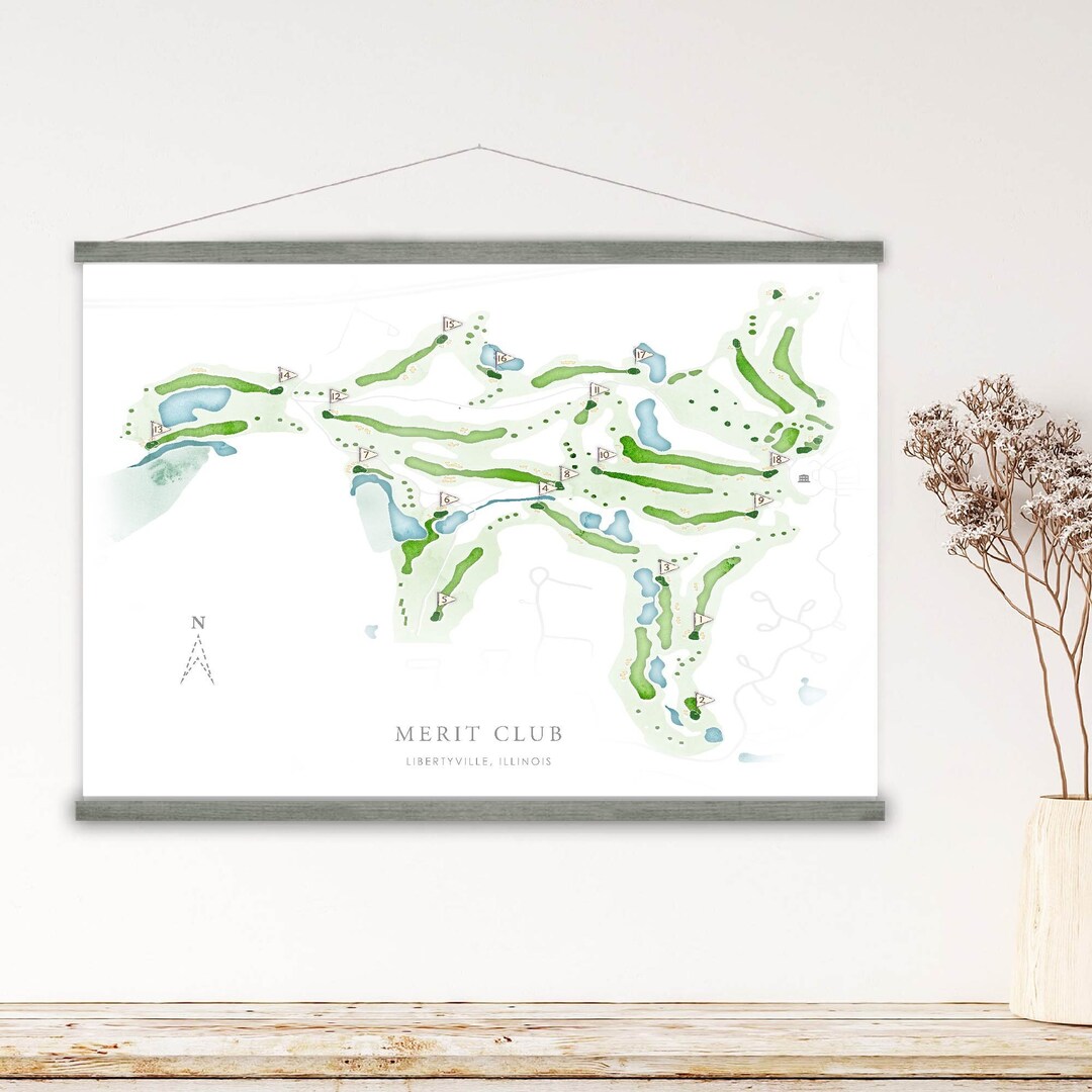 Merit Club Golf Course Map, Illinois Golfer Gift, Map of Golf Course ...
