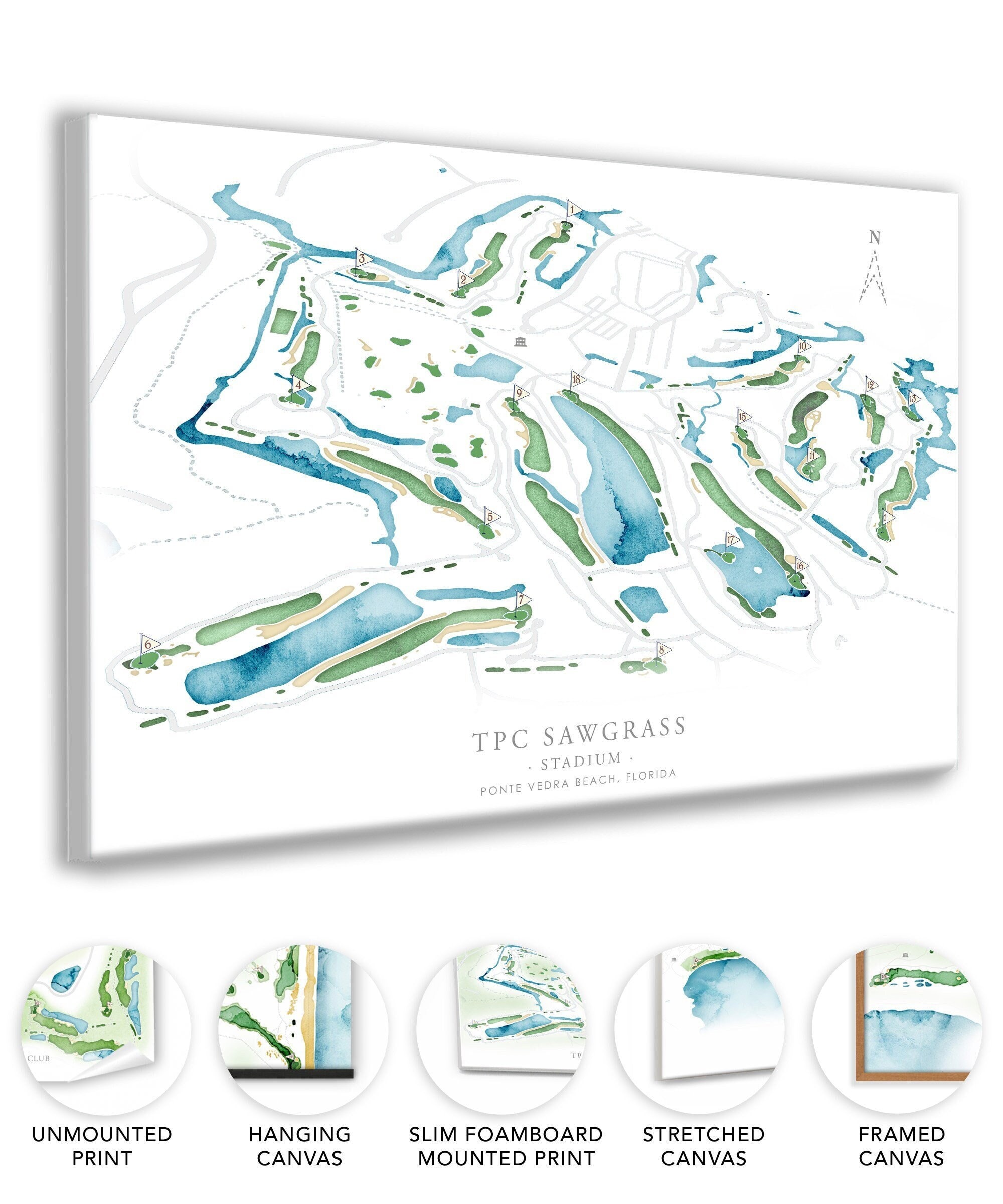 TPC Sawgrass Course Map, STADIUM Course Layout, Florida Golf Gift ...