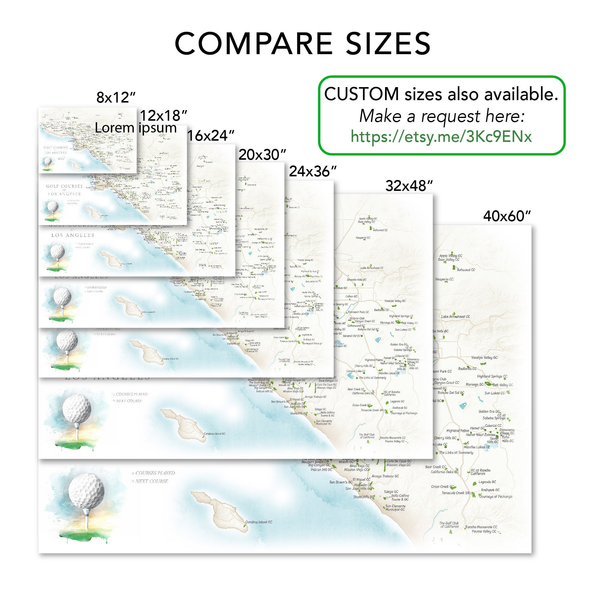 Map of Los Angeles Golf Courses, LA Golfing Print, Pinmap of California ...