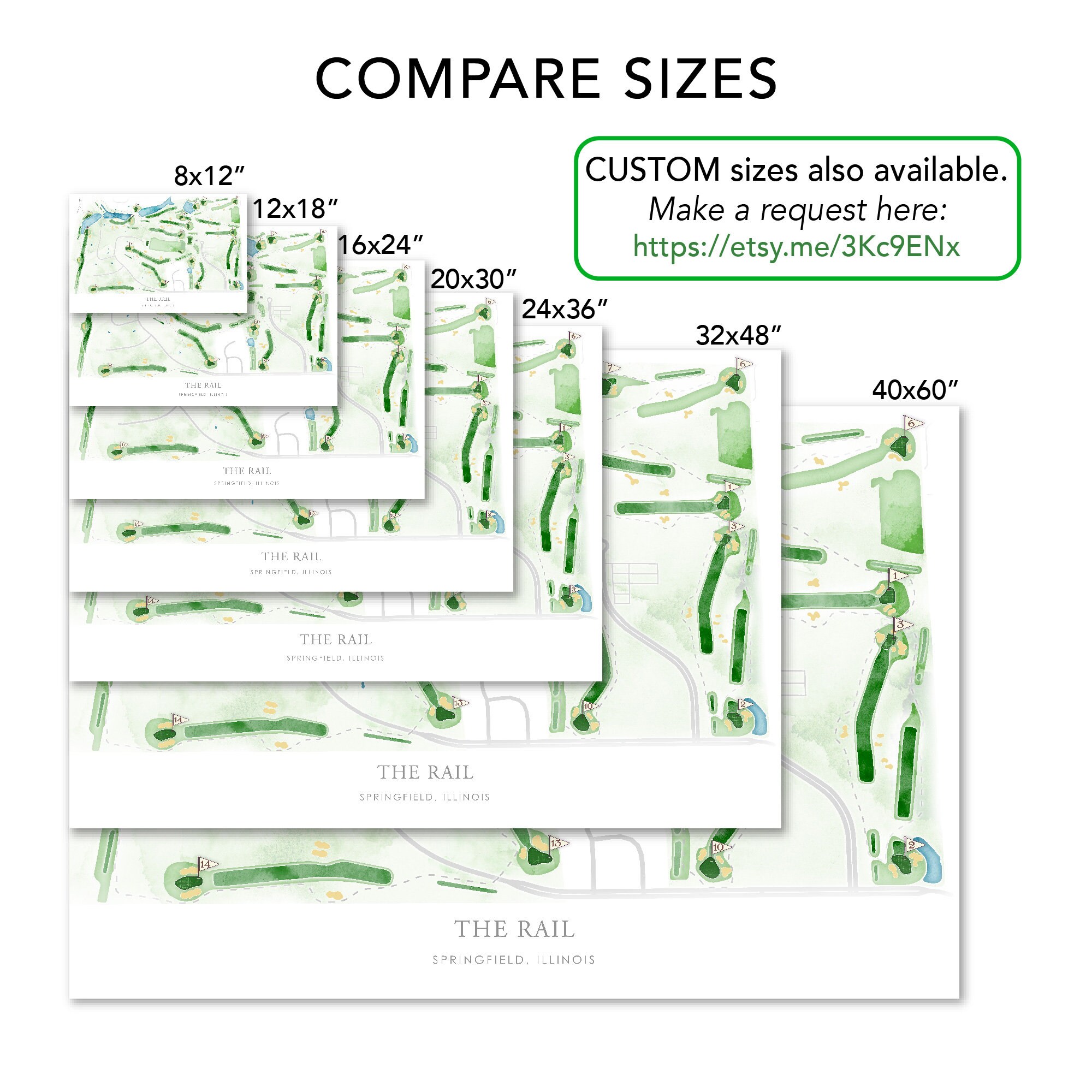 The Rail Golf Course Map, Illinois Golfer, Watercolor Print of Map of ...