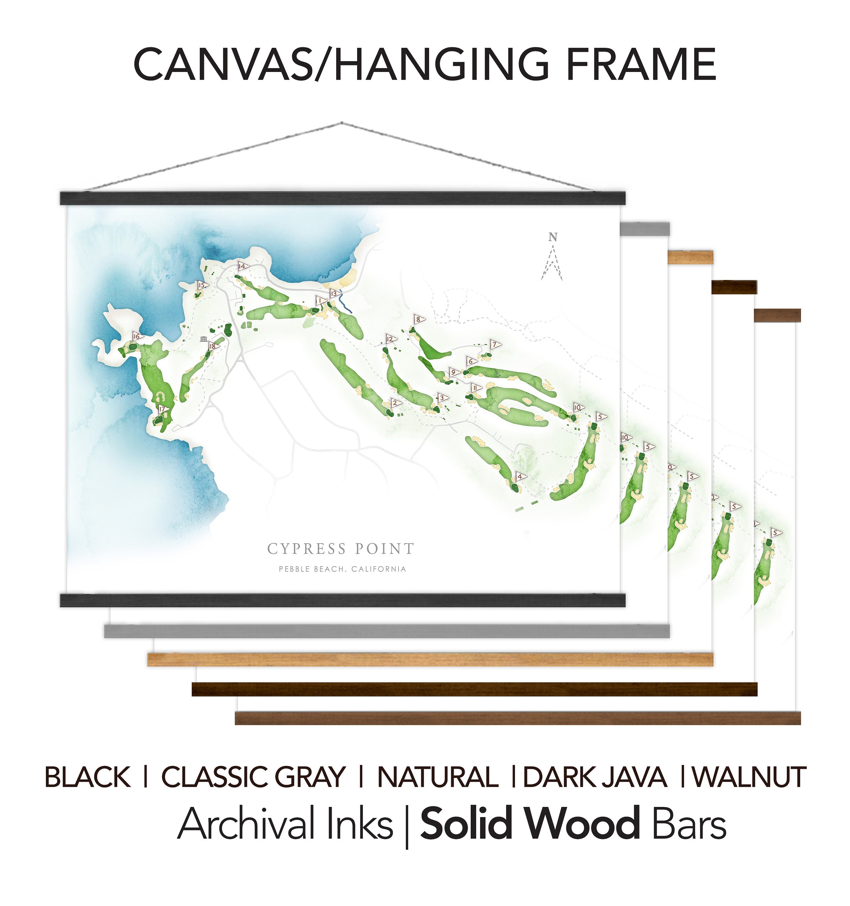 Cypress Point Golf Course Map, Watercolor Style Golf Layout of Course ...