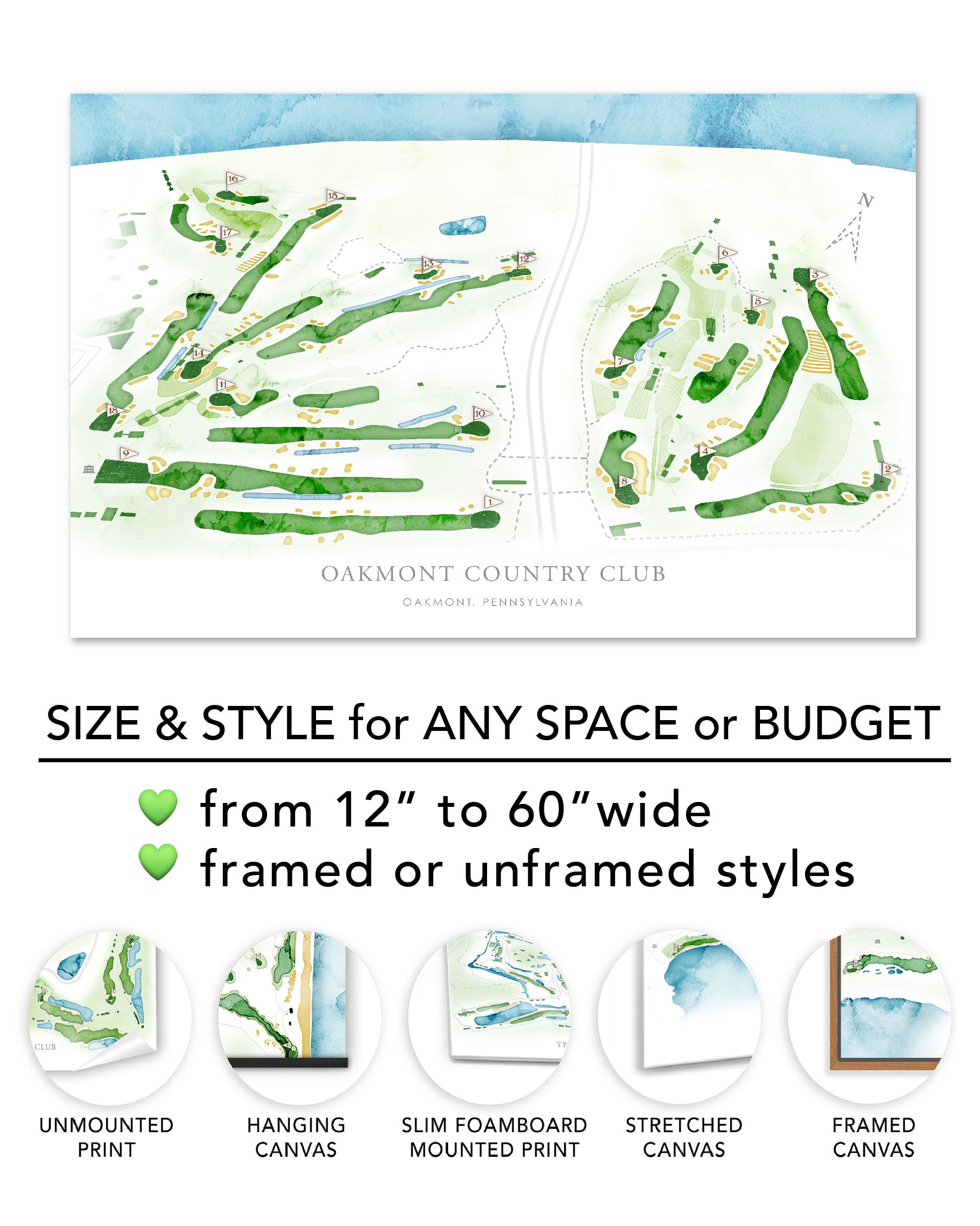 Oakmont Golf Course Map Print, Layout of PA Course for Golfer, Country ...