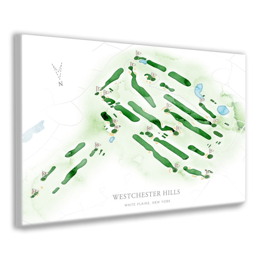 Westchester Hills Golf Course Map Wall Art, New York Golf Map of Course ...