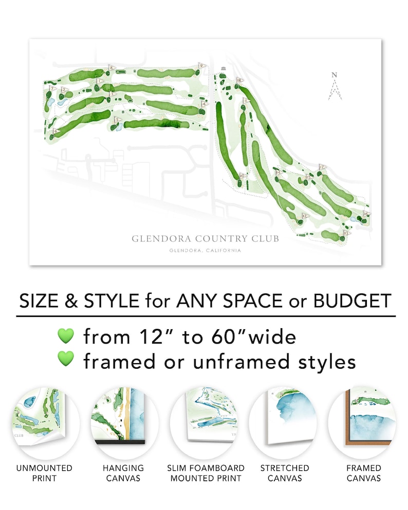 Glendora Country Club Course Map, Golf Map Layout, CA Golf Print or ...