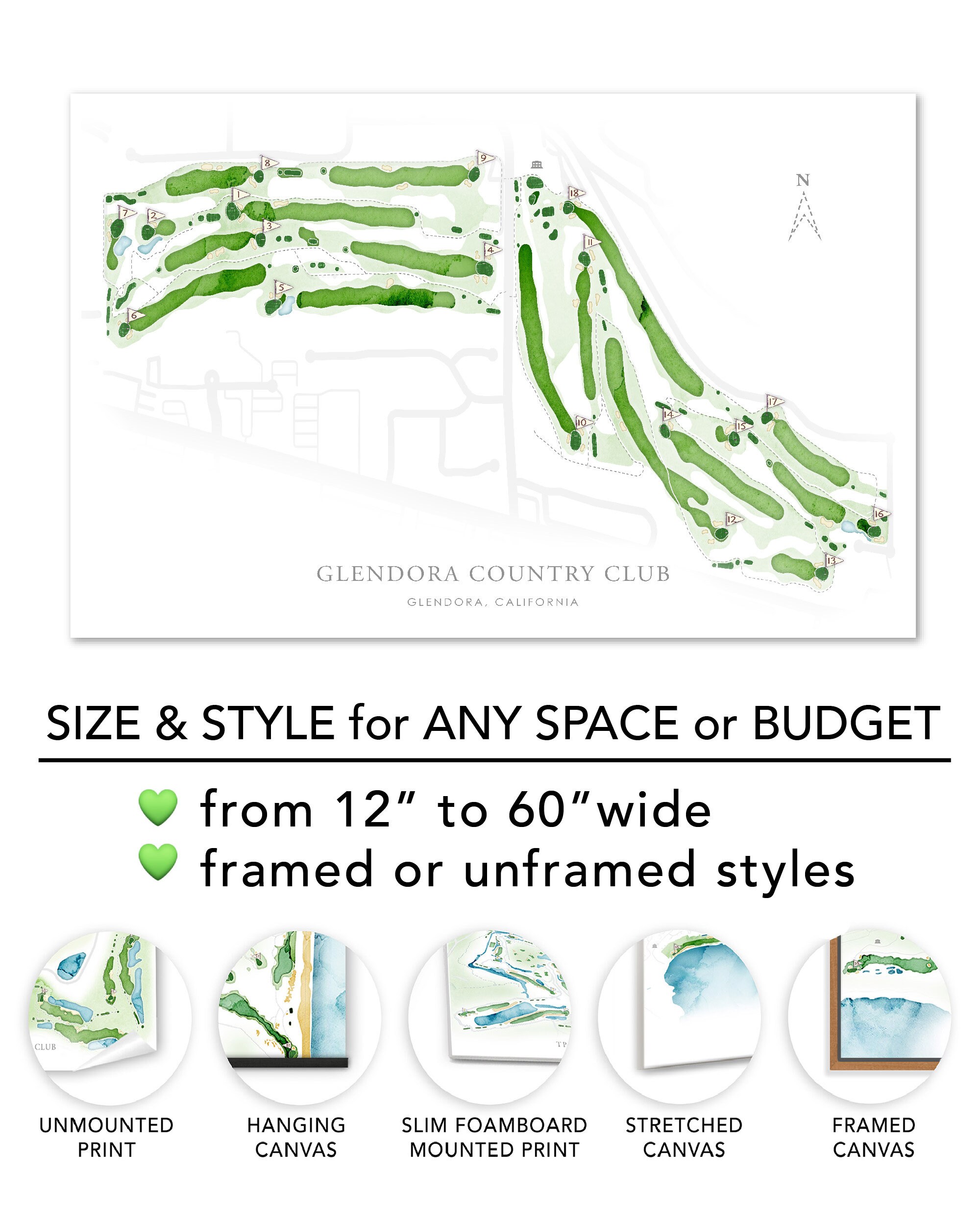 Glendora Country Club Course Map, Golf Map Layout, CA Golf Print or ...