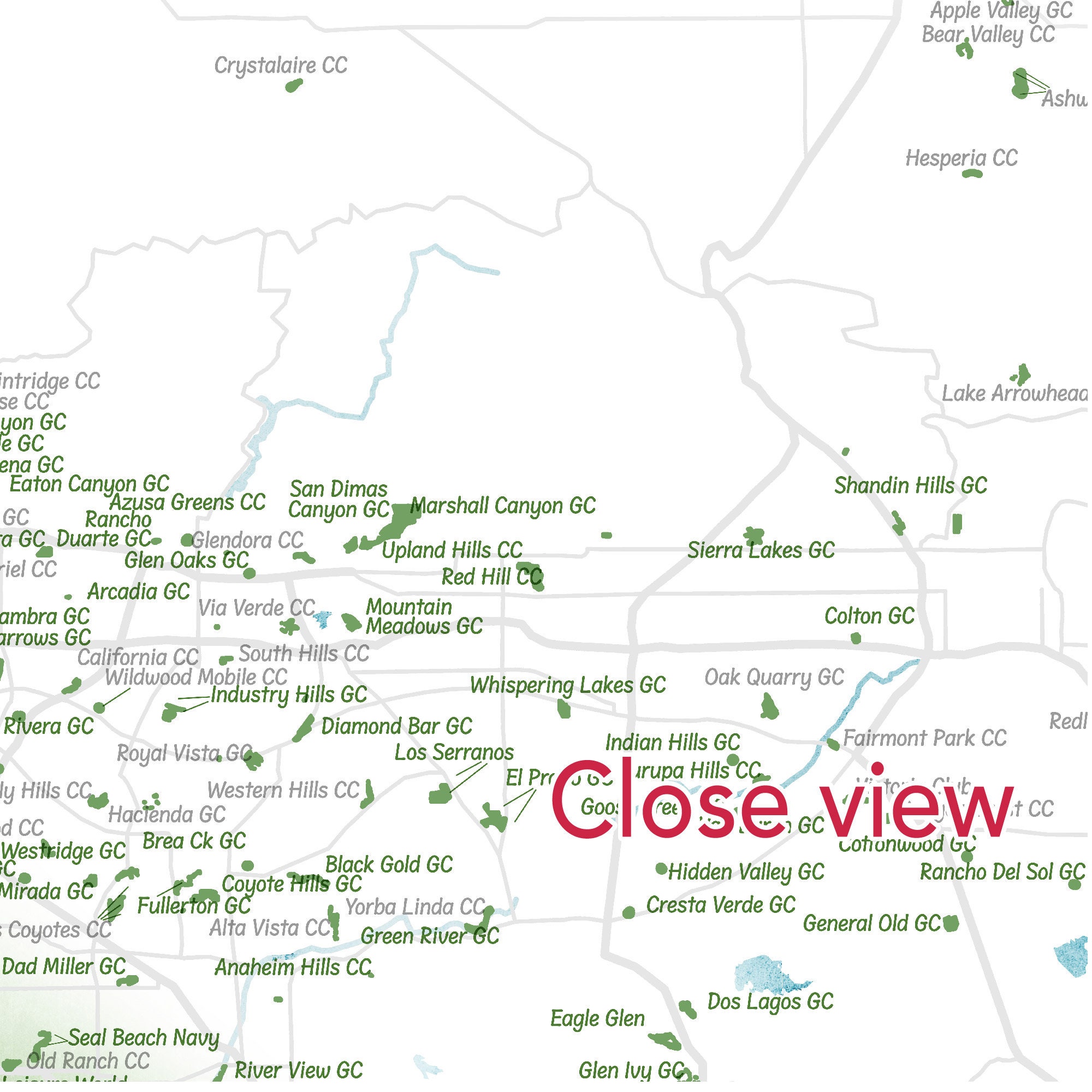Ultimate Map of LA Golf Courses, Greater Los Angeles Golfing Print ...