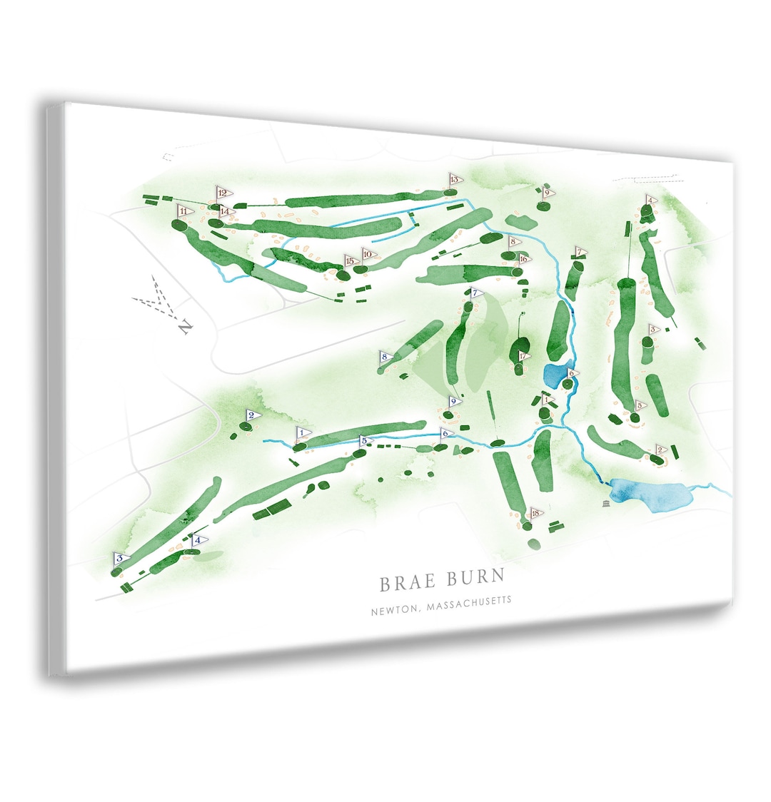 Brae Burn Golf Course Map, MA Course Golf Print or Canvas, Unique Golf ...