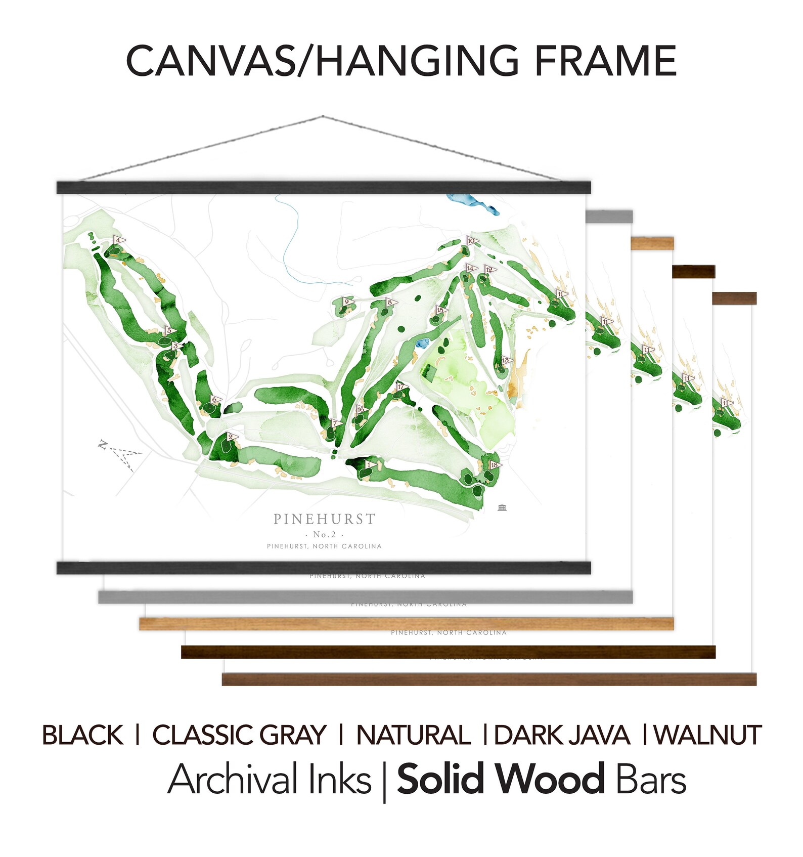Pinehurst No.2 Golf Course Map Print, NC Golf Course Layout Print or ...