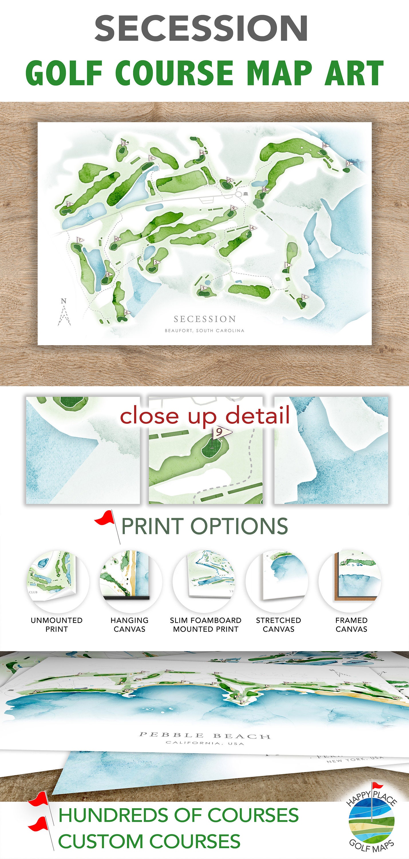 Secession Golf Course Map, SC Golf Club Layout Print, Framed Canvas ...