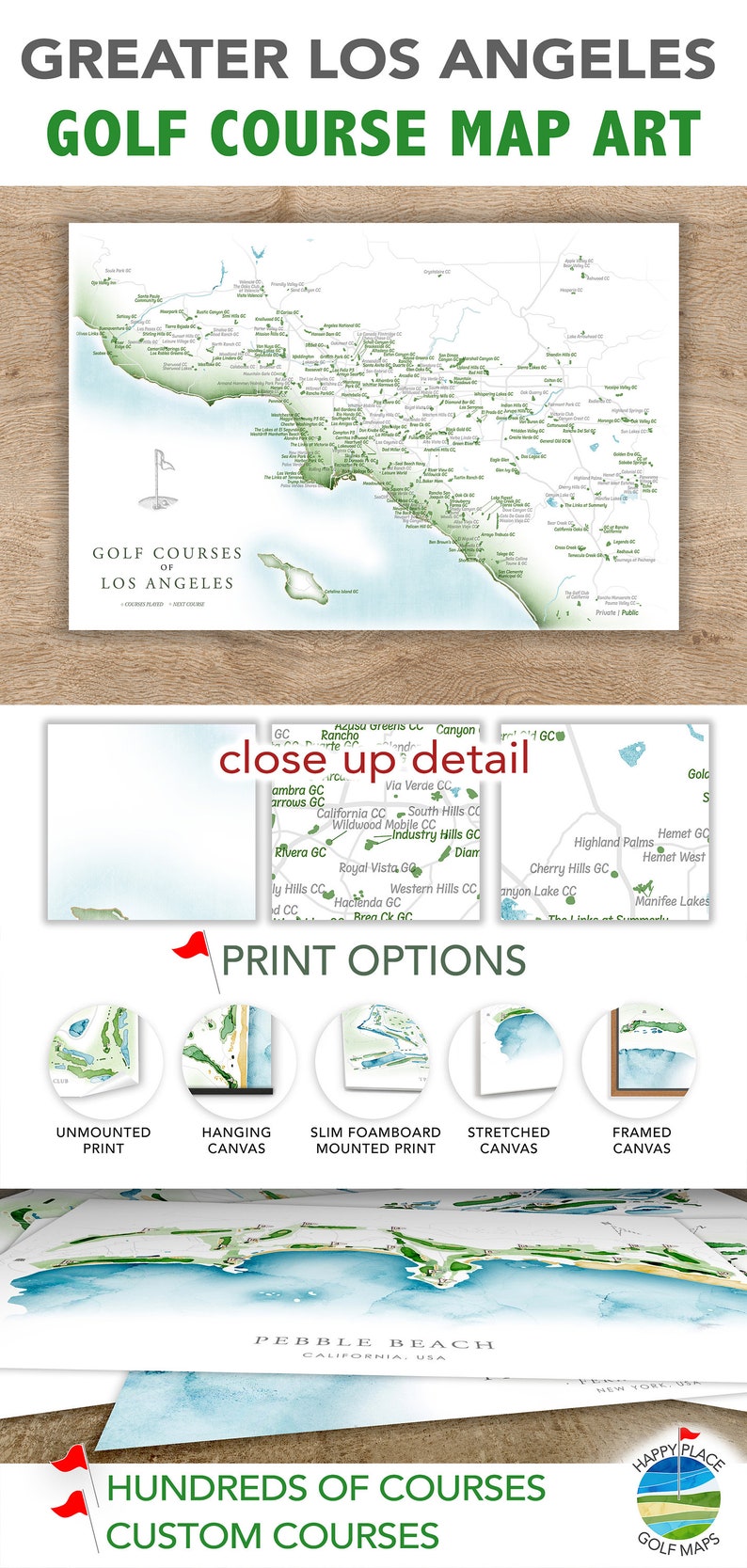 Ultimate Map of LA Golf Courses, Greater Los Angeles Golfing Print ...