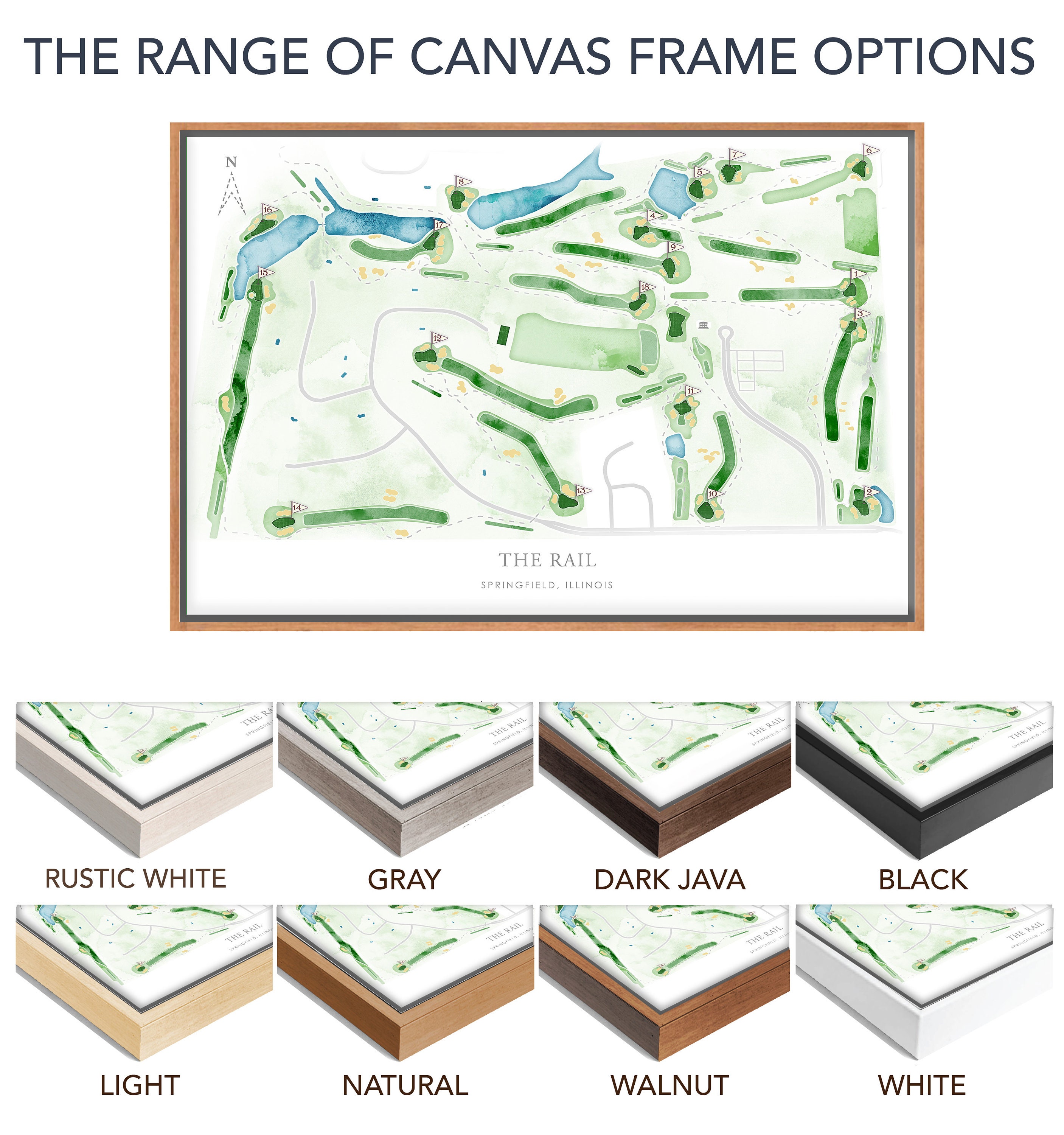 The Rail Golf Course Map, Illinois Golfer, Watercolor Print of Map of ...
