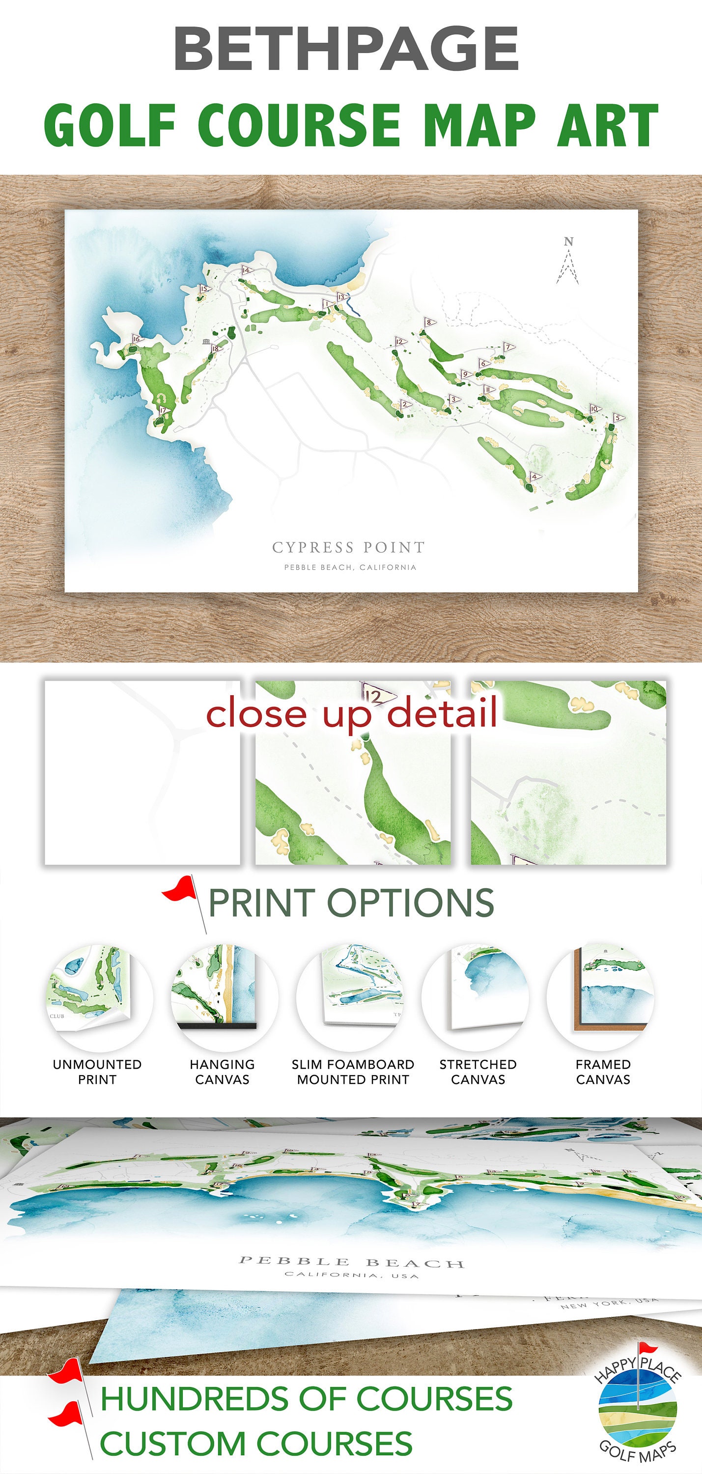 Cypress Point Golf Course Map Watercolor Style Golf Layout of - Etsy