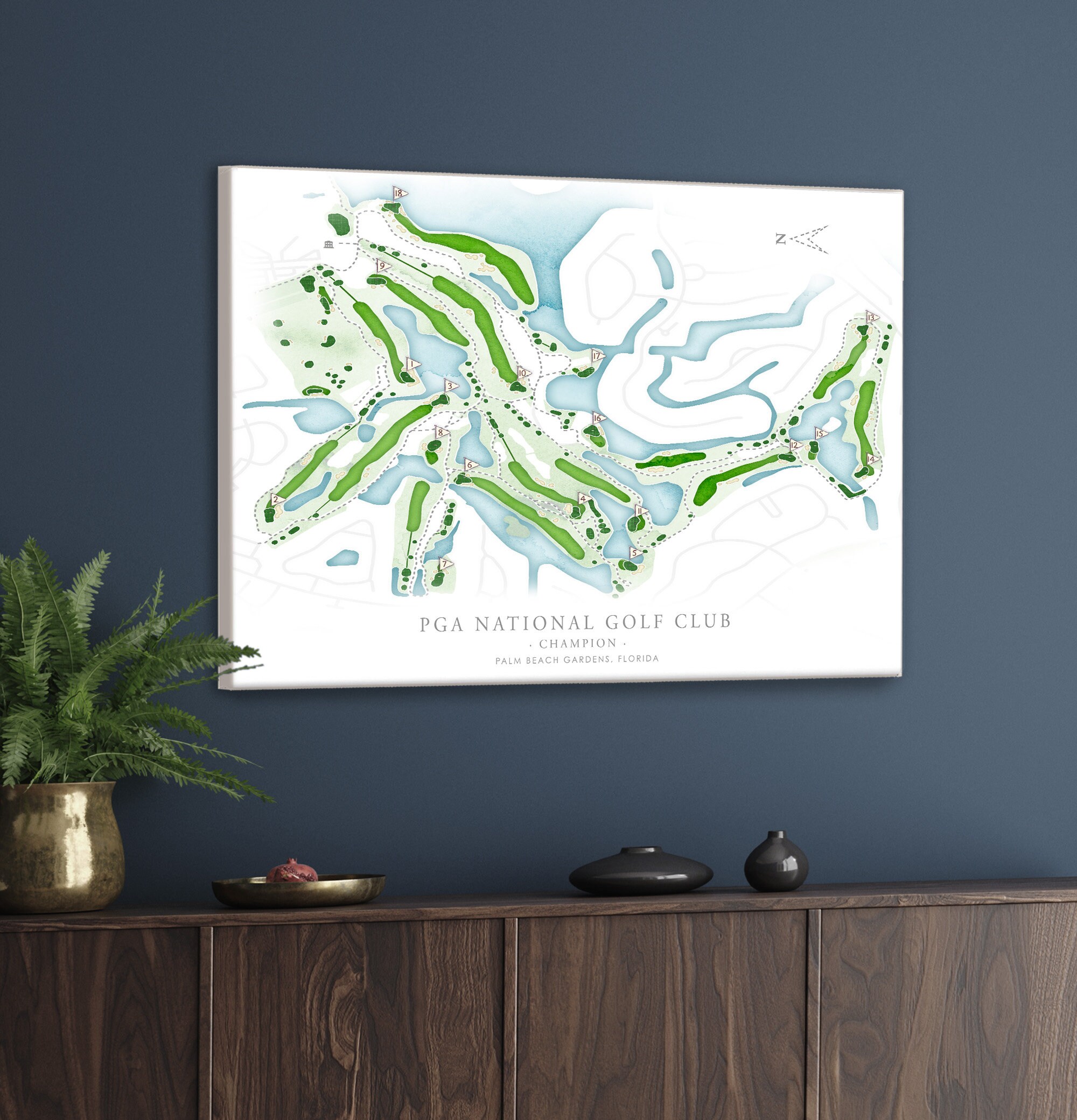 PGA NATIONAL Golf Course Map Print or Canvas, Florida Golfer Gift ...