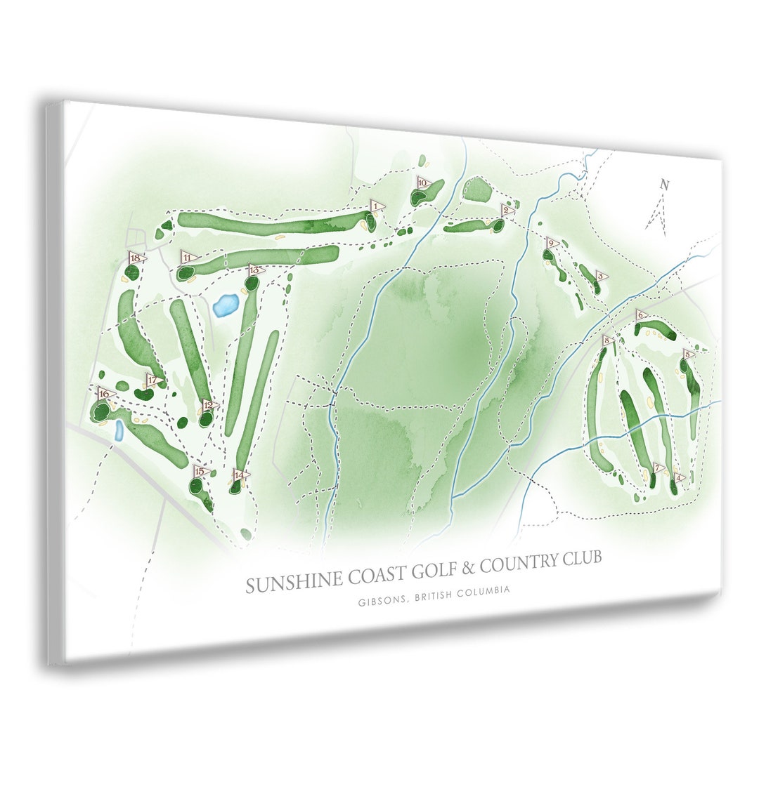 Sunshine Coast Golf Course Map, Gibsons BC Golf Print or Canvas, Canada ...