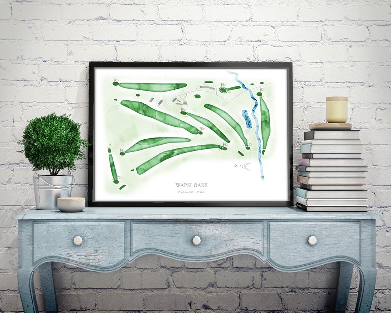 Wapsi Oaks Golf Course Map, Watercolor Style Golf Layout of Course ...