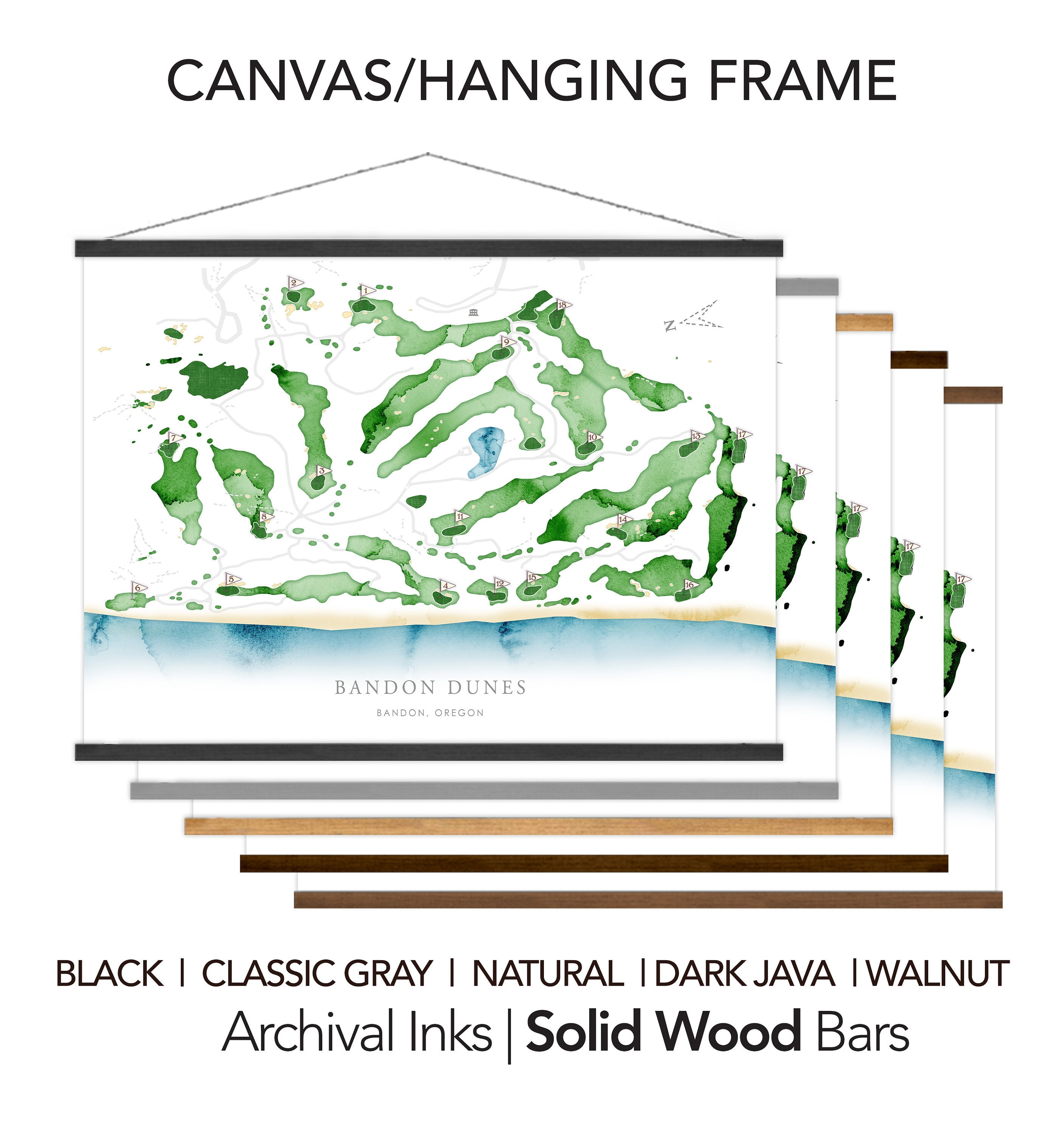 Bandon Dunes Golf Course Map, Bandon Course Layout Print Map of the ...