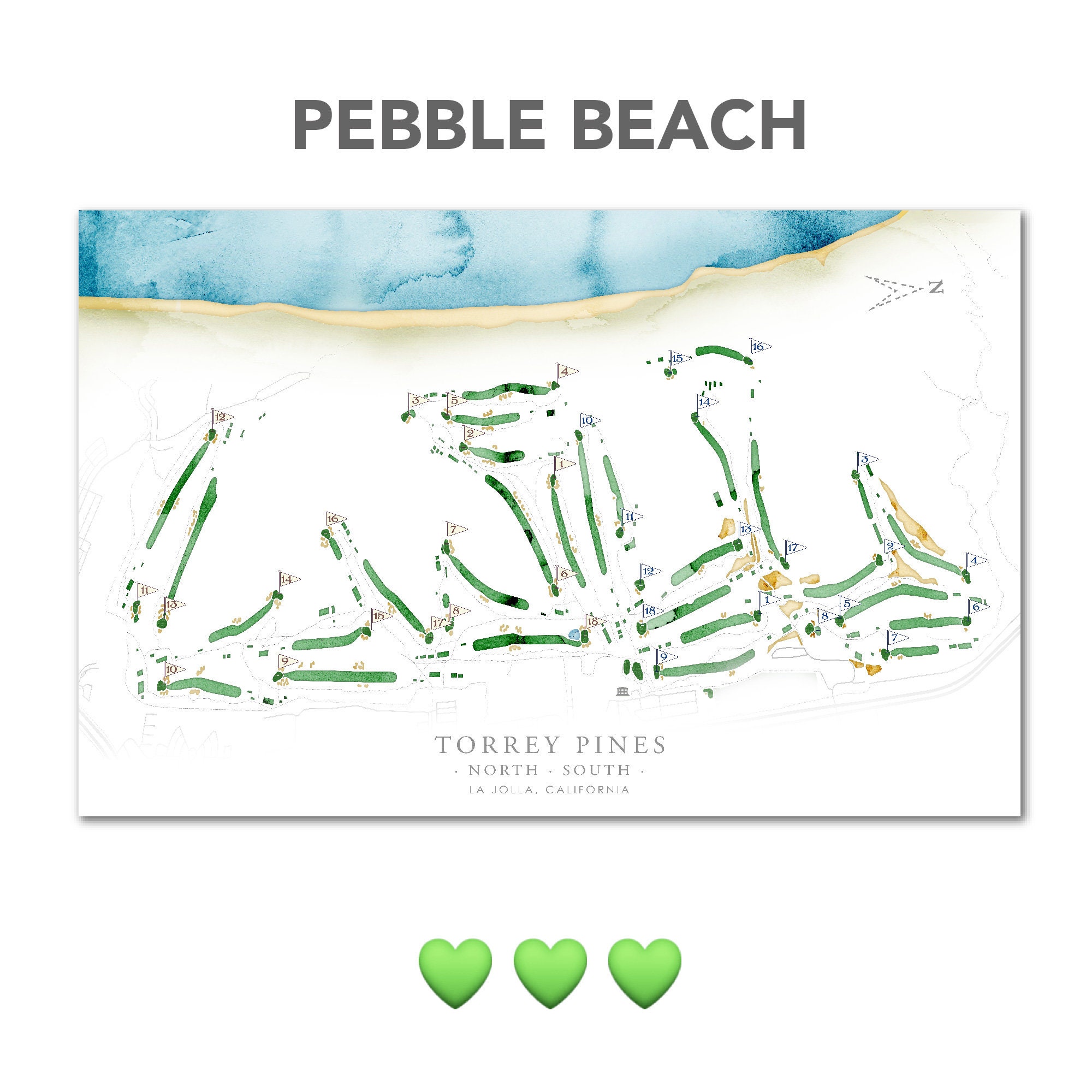 Torrey Pines Golf Course Map, North and South Courses, CA Golf Layout ...