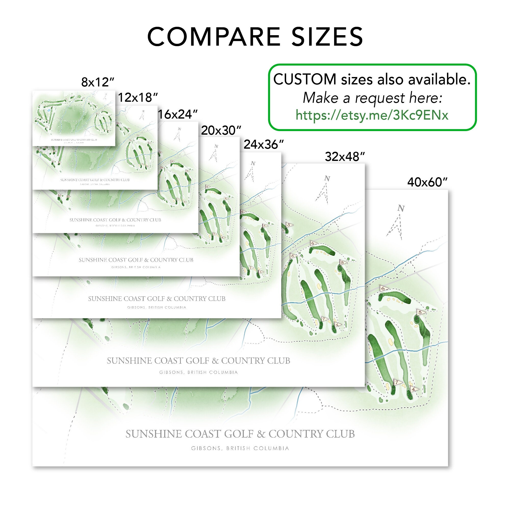Sunshine Coast Golf Course Map, Gibsons BC Golf Print or Canvas, Canada ...