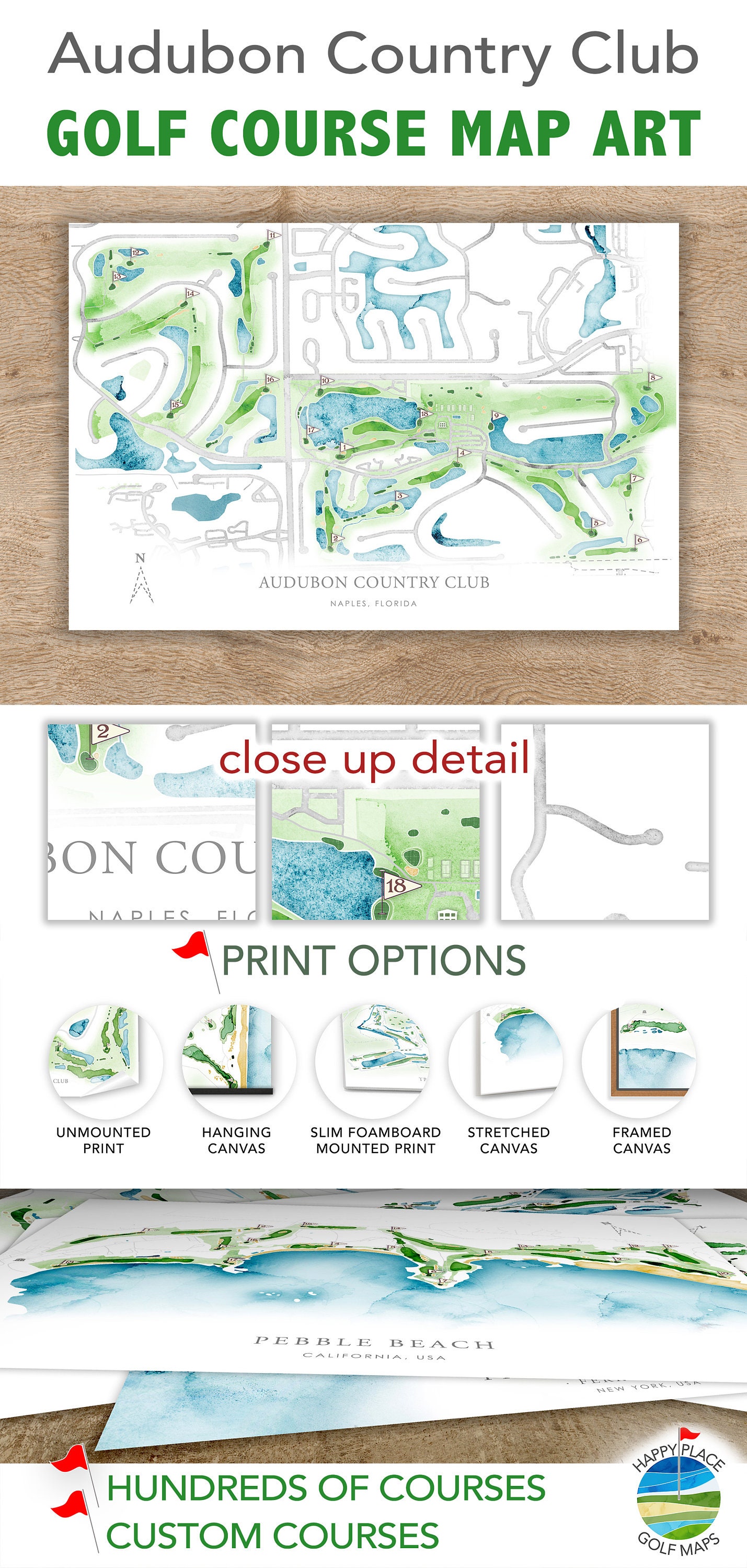 Audubon Country Club Golf Course Map Print or Canvas of - Etsy