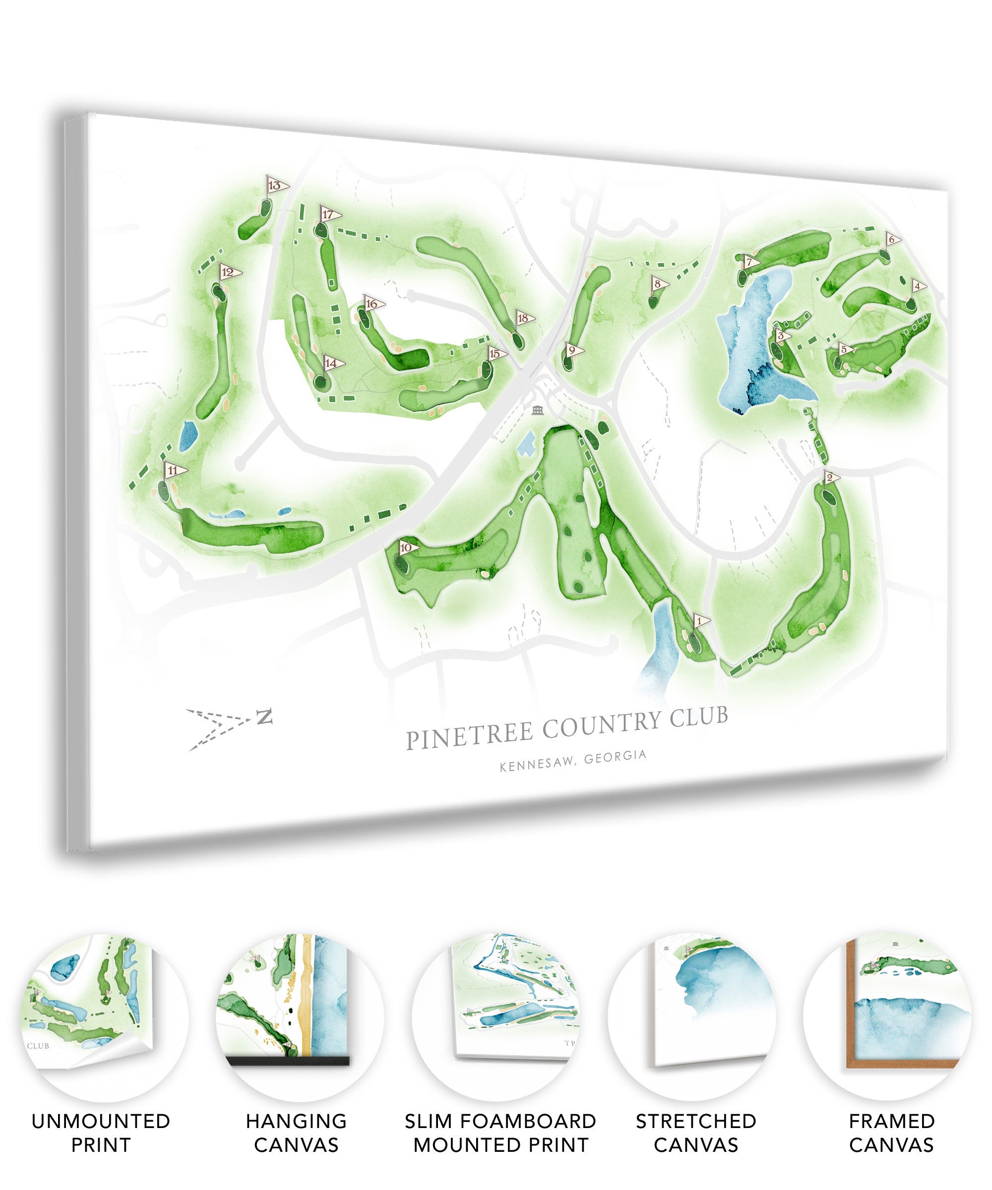 Pinetree Country Club Golf Course Map Print, Kennesaw Georgia Golf ...
