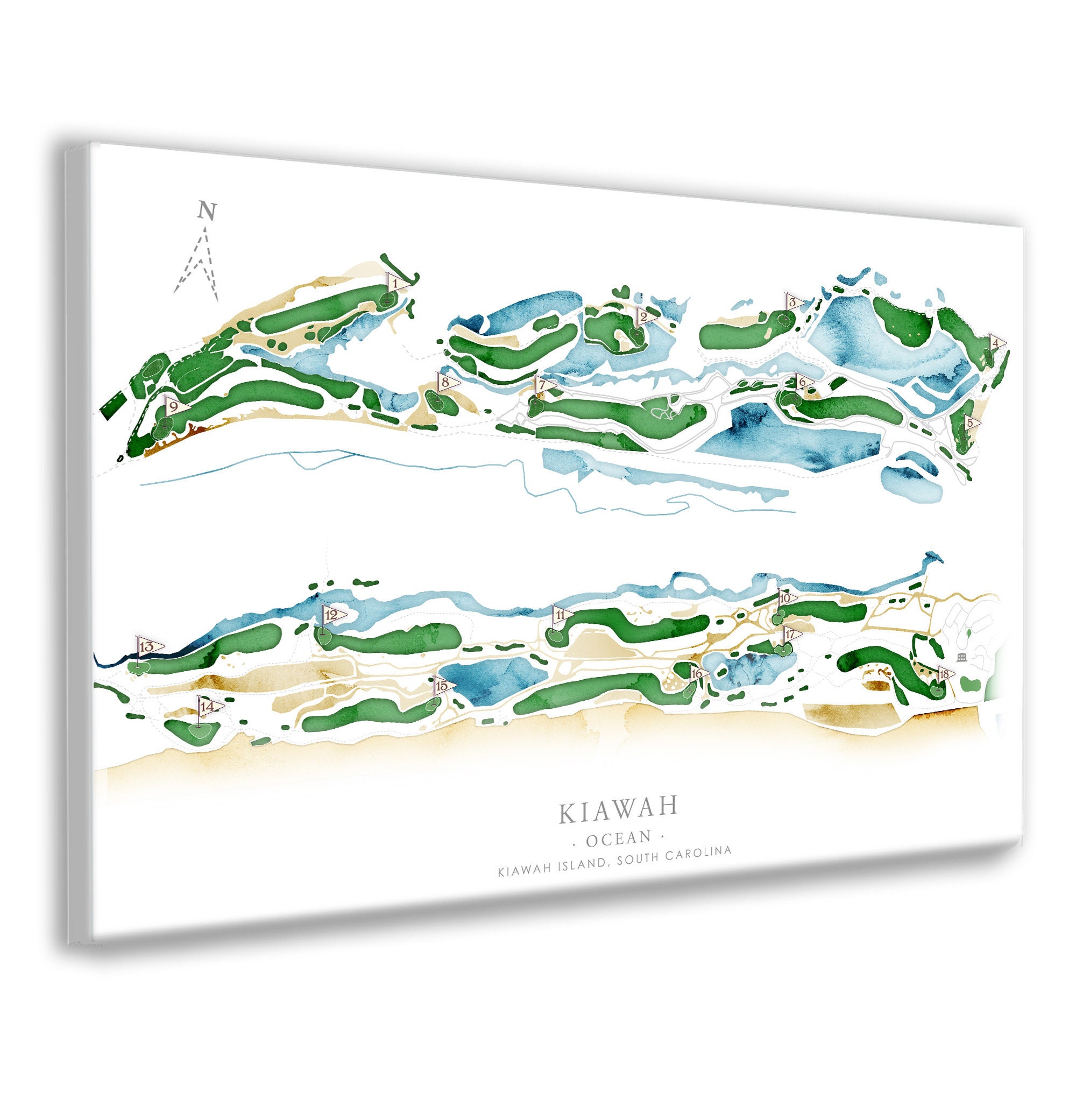 Kiawah Ocean Course Golf Course Map, Golf Decor Gift, South Carolina ...