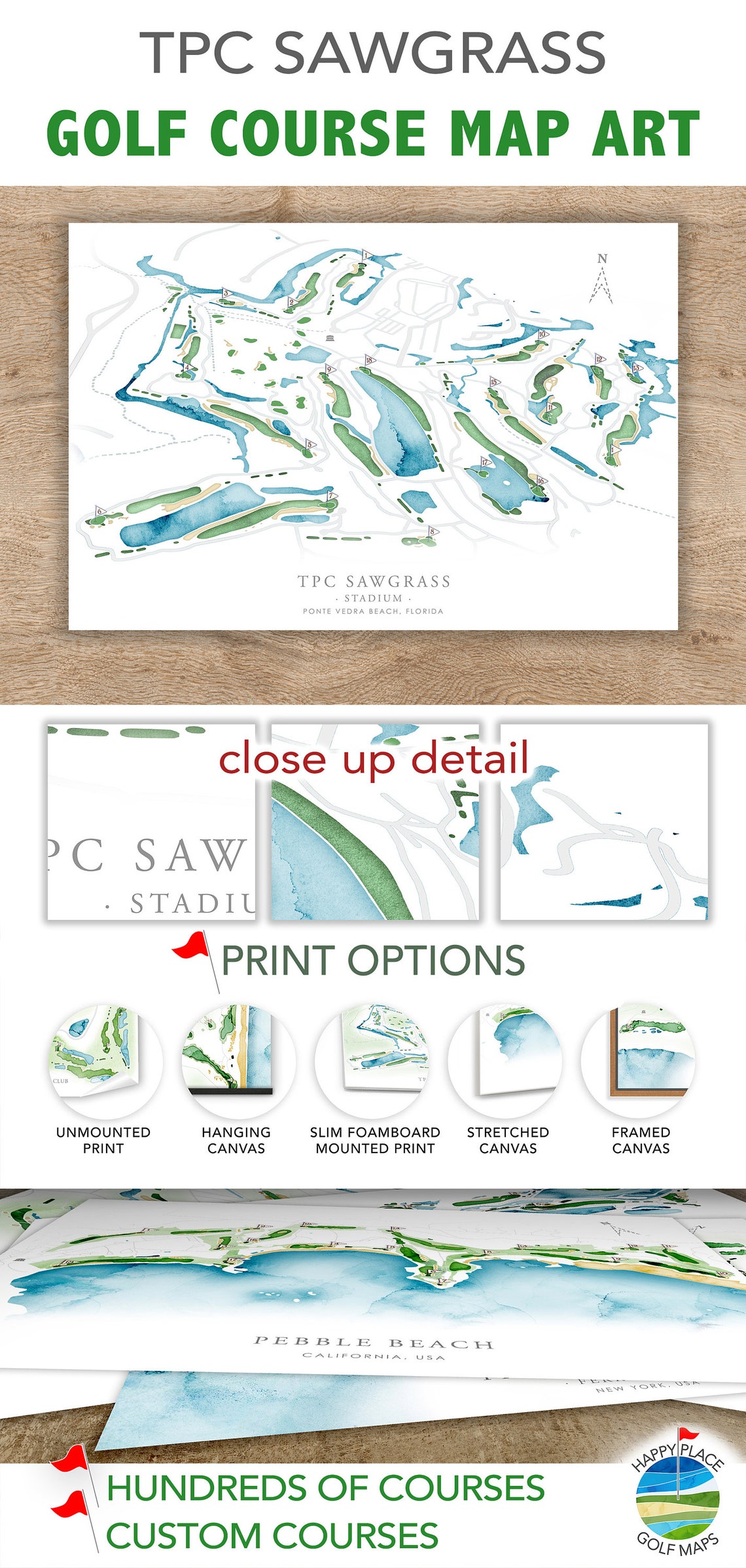 TPC Sawgrass Course Map, STADIUM Course Layout, Florida Golf Gift Poster, Gift for Husband Golf ...