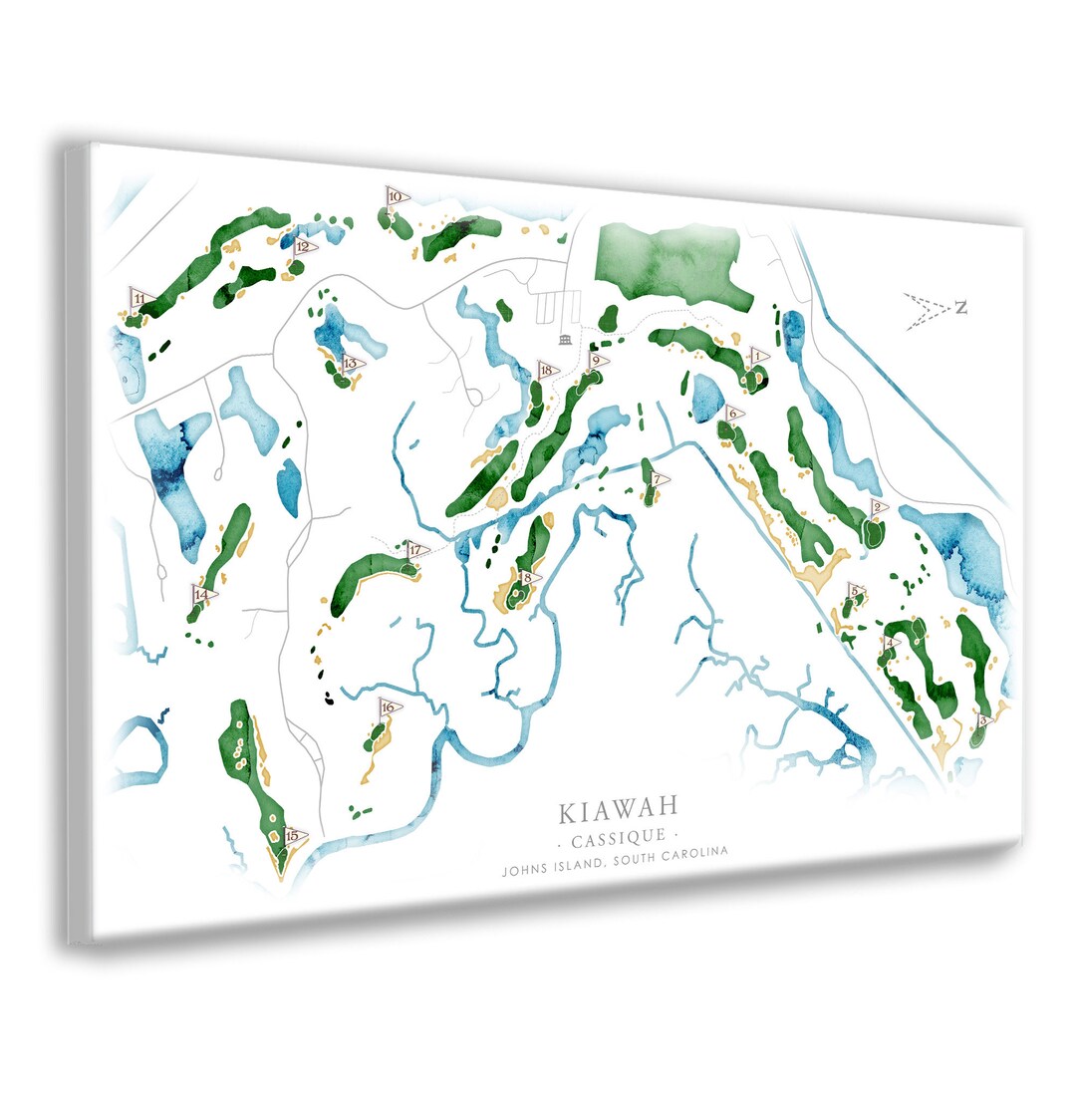 Cassique Kiawah Golf Course Map, South Carolina Golfer, Watercolor Golf ...