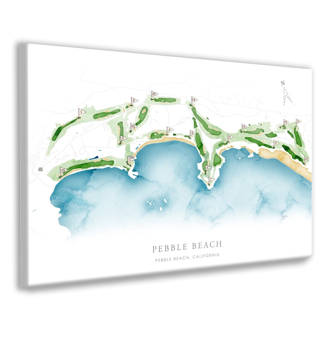 Pebble Beach Golf Course Map, Watercolor Style Golf Layout of Course ...