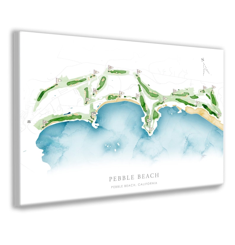 Pebble Beach Golf Course Map, Watercolor Style Golf Layout of Course ...