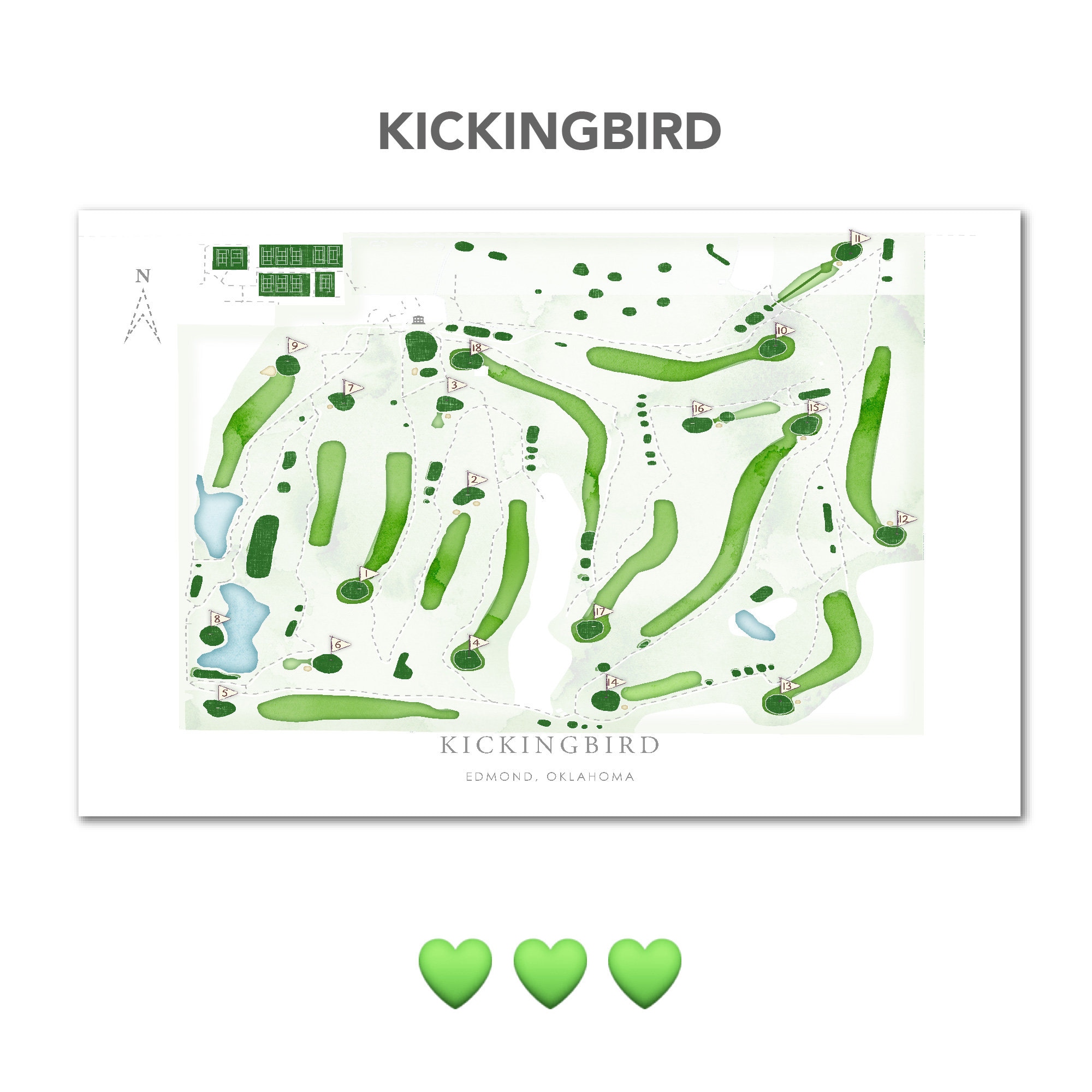 Kickingbird Golf Course Map Wall Art, Oklahoma Golf Map of Course Layout, Golf Gift Print for ...