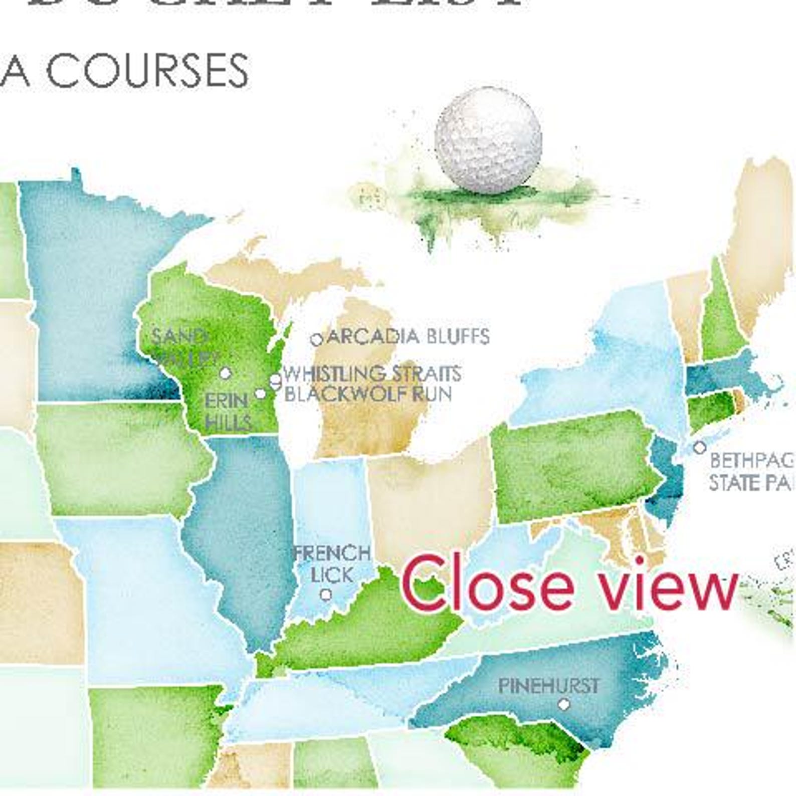 USA Map of Top Public Golf Courses, Add a Name for a Personalized Golf ...