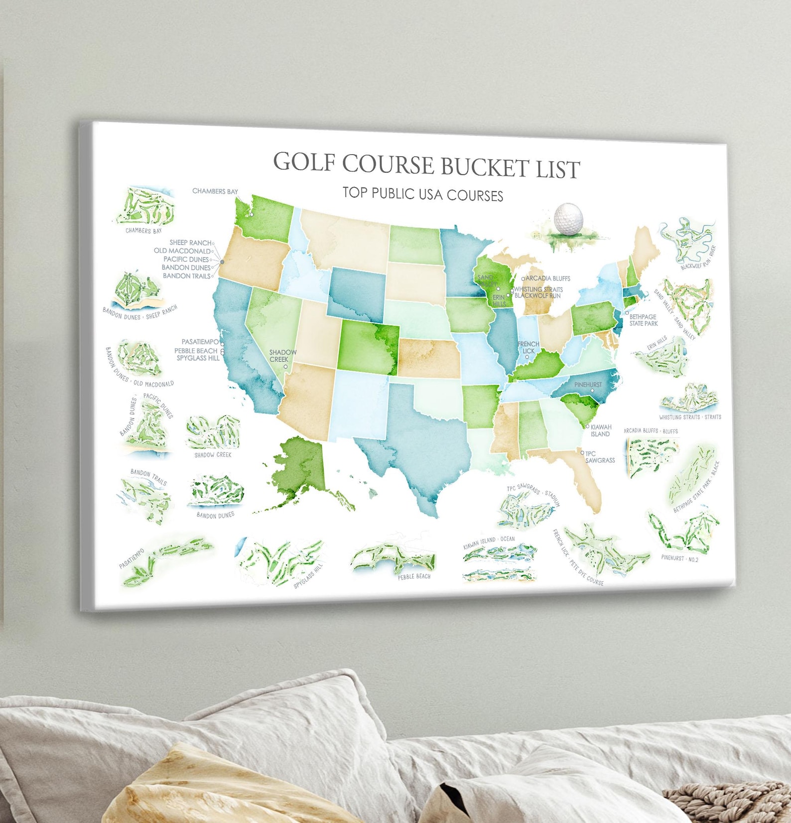 USA Map of Top Public Golf Courses, Add a Name for a Personalized Golf ...