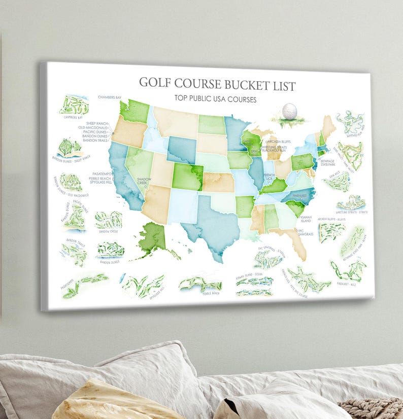 USA Map of Top Public Golf Courses, Add a Name for a Personalized Golf ...