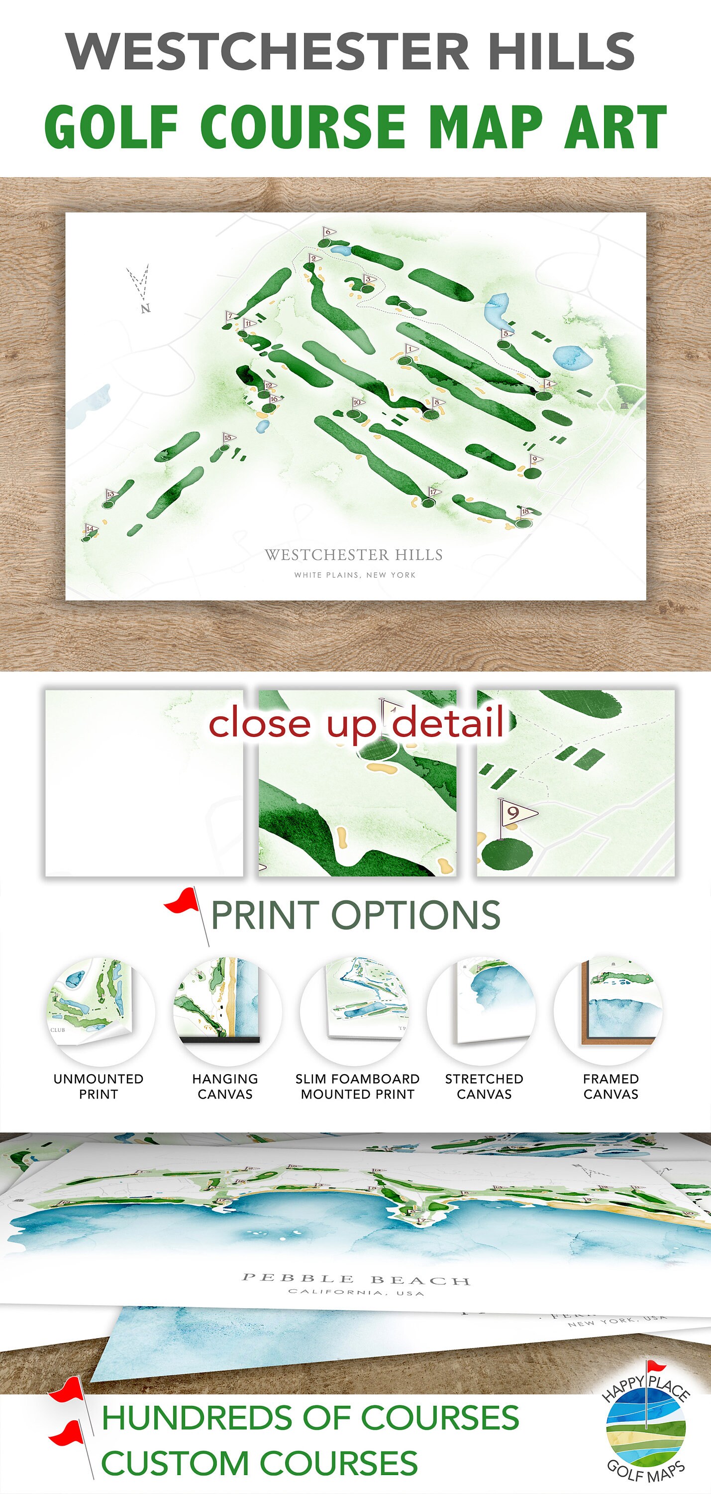 Westchester Hills Golf Course Map Wall Art, New York Golf Map of Course ...