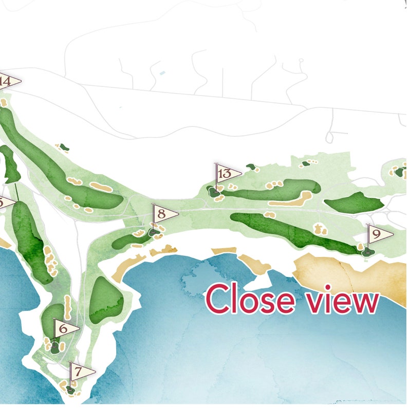 Pebble Beach Golf Course Map, Watercolor Style Golf Layout of Course ...