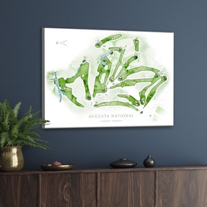 Augusta National Golf Course Map, Watercolor Style Print or Canvas of ...